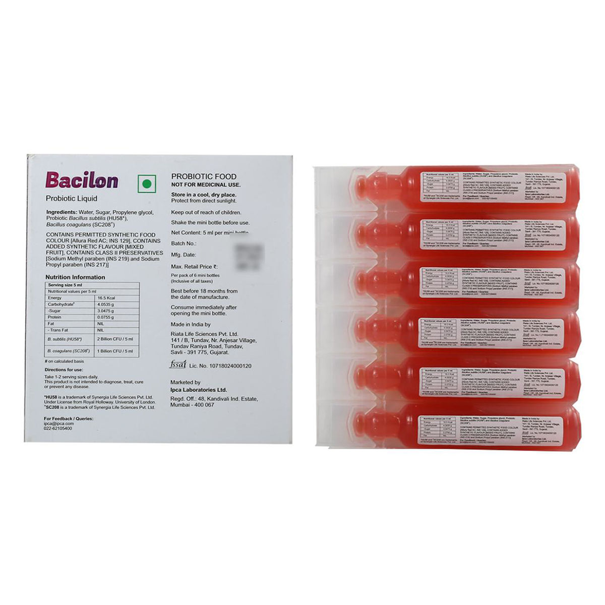 Bacilon Probiotic Liquid 6 x 5 ml Price, Uses, Side Effects ...