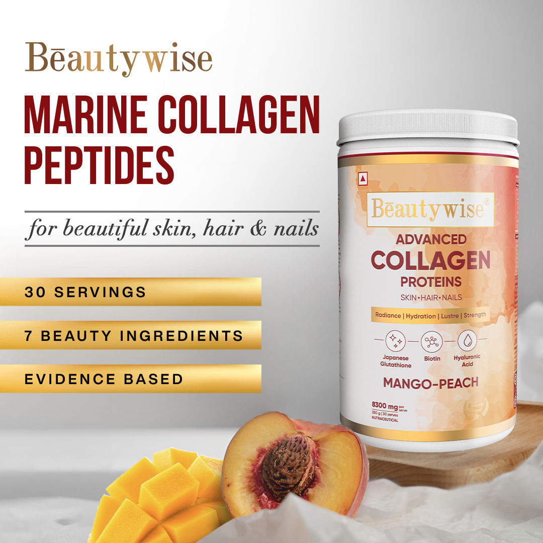 Beautywise Advanced Collagen Proteins Mango Peach Flavour Powder, 250 ...