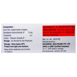 Benidin 8 Tablet | Uses, Side Effects, Price | Apollo Pharmacy