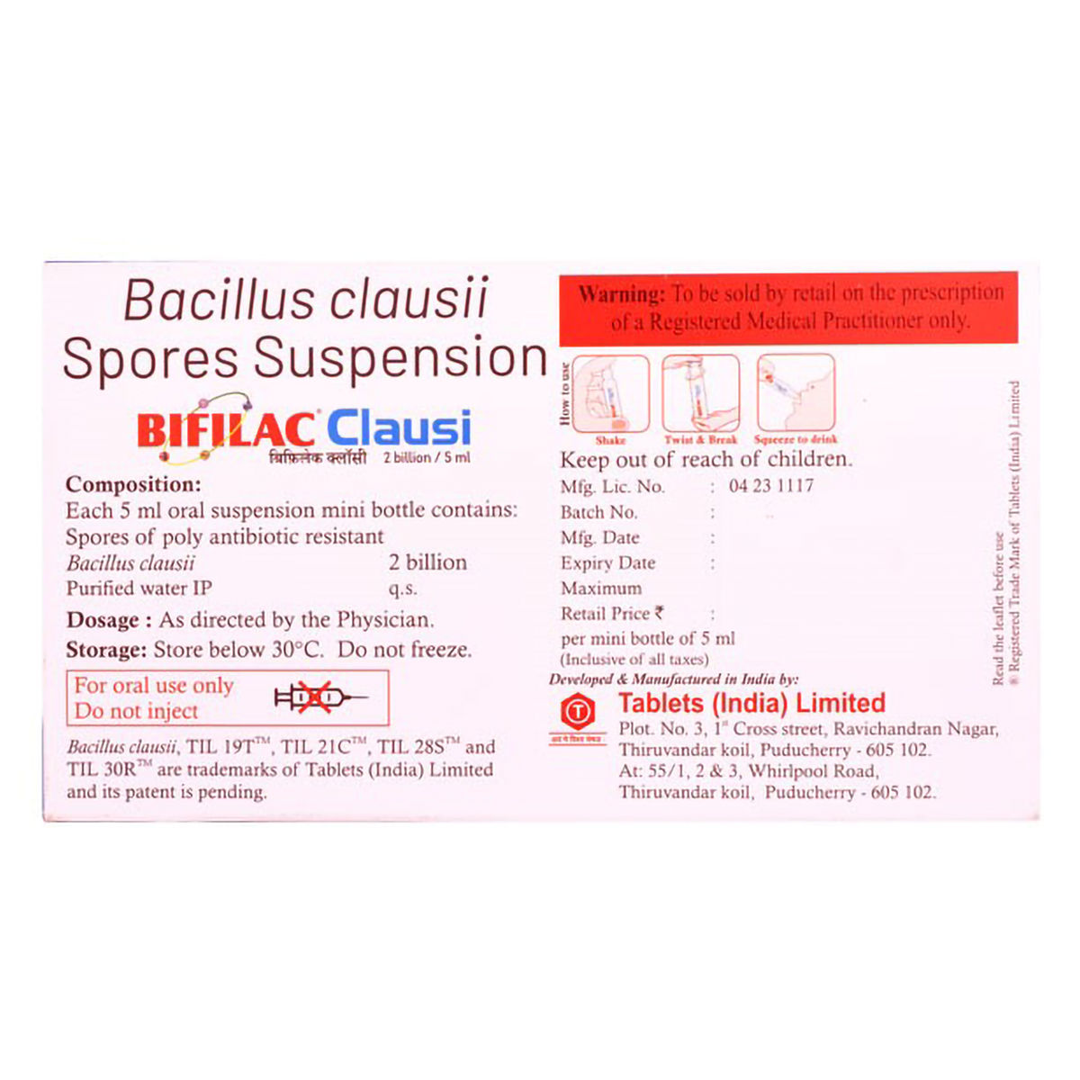 Bifilac Clausi Suspension 10 x 5 ml | Uses, Side Effects, Price ...