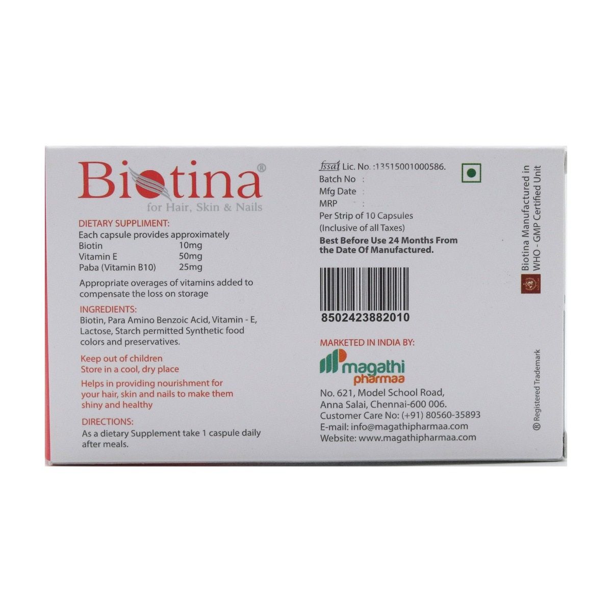 Biotina Capsule 10's Price, Uses, Side Effects, Composition - Apollo ...