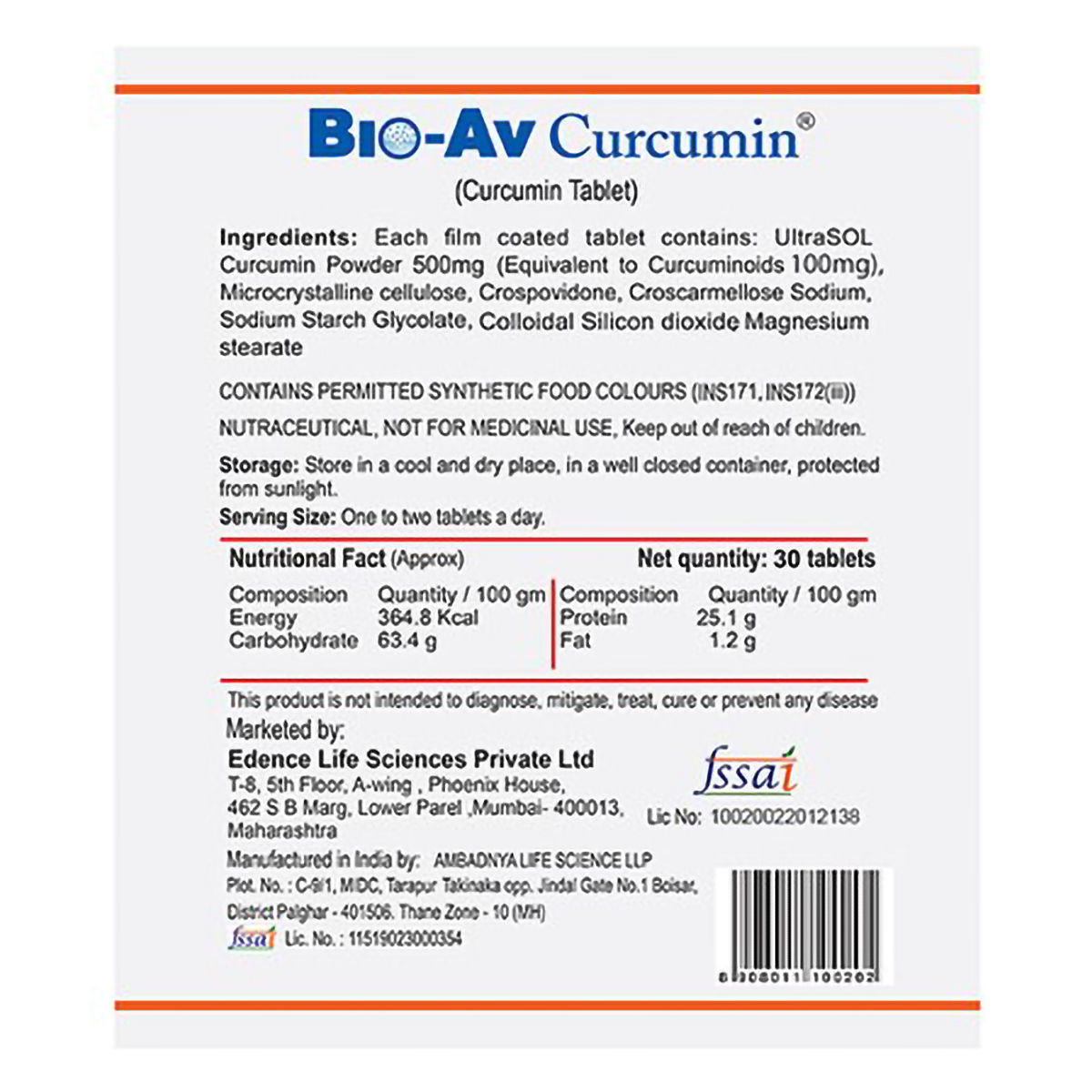 Bio-Av Curcumin 500 mg Tablet 30's Price, Uses, Side Effects ...