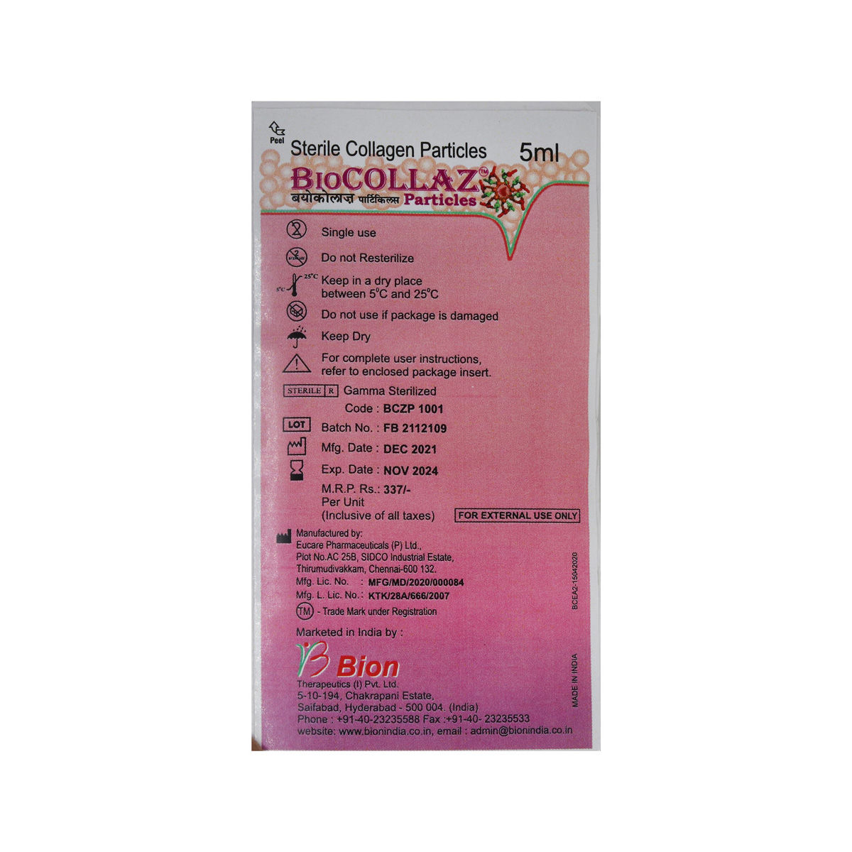 Biocollaz Sterile Collagen Particles 5 ml Price, Uses, Side Effects ...