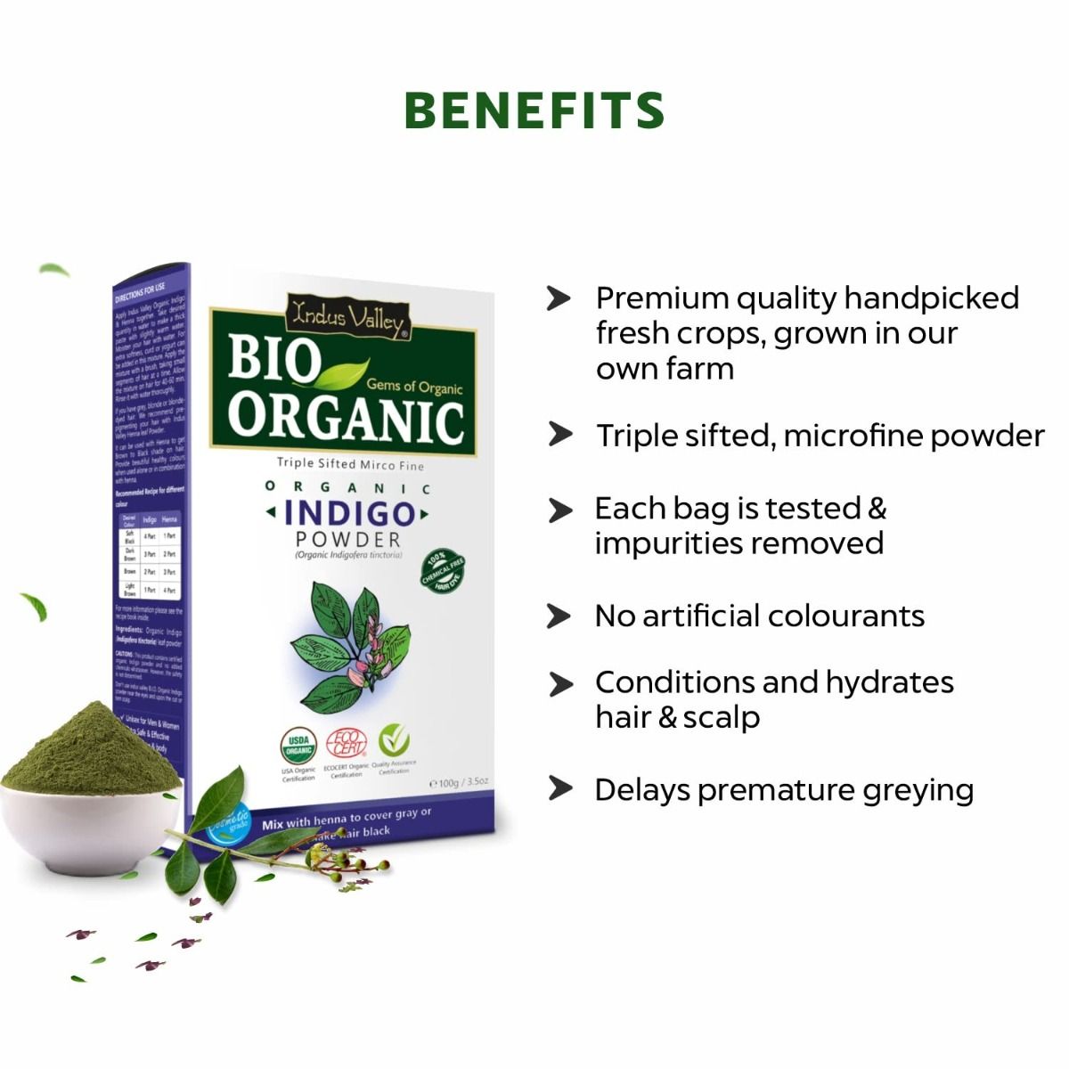 Indus Valley Bio Organic Indigo Leaf Powder, 100 gm Price, Uses, Side ...
