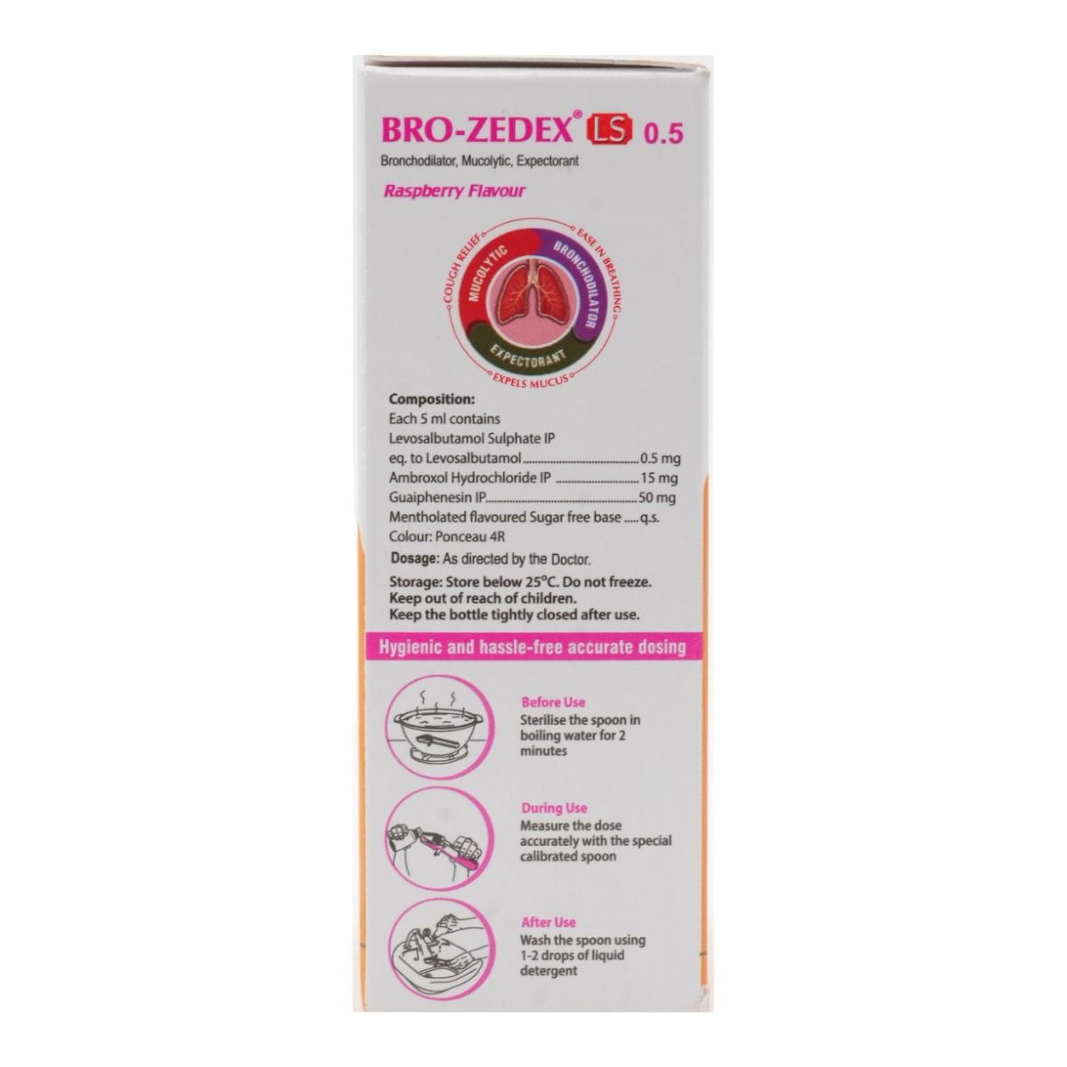 Bro-Zedex LS 0.5 Raspberry Flavour Expectorant 60 ml Price, Uses, Side ...
