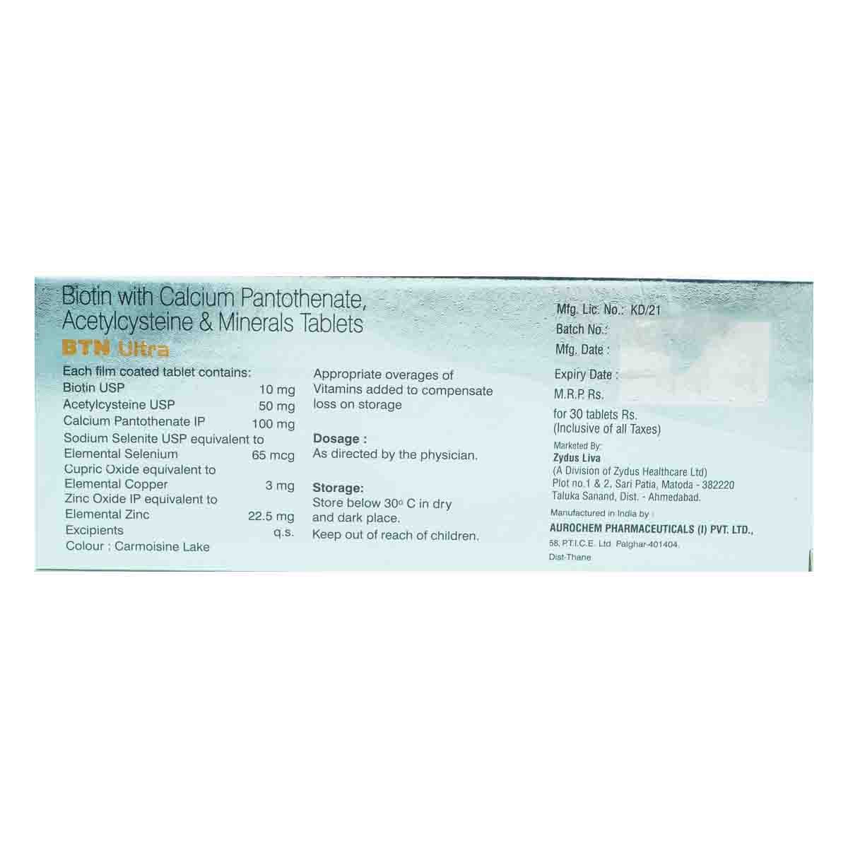 BTN Ultra Tablet 30's Price, Uses, Side Effects, Composition - Apollo ...