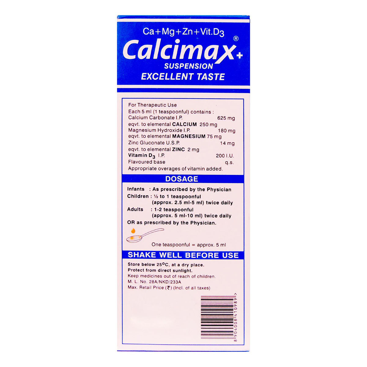 Calcimax Plus Suspension 200 ml Price, Uses, Side Effects, Composition ...