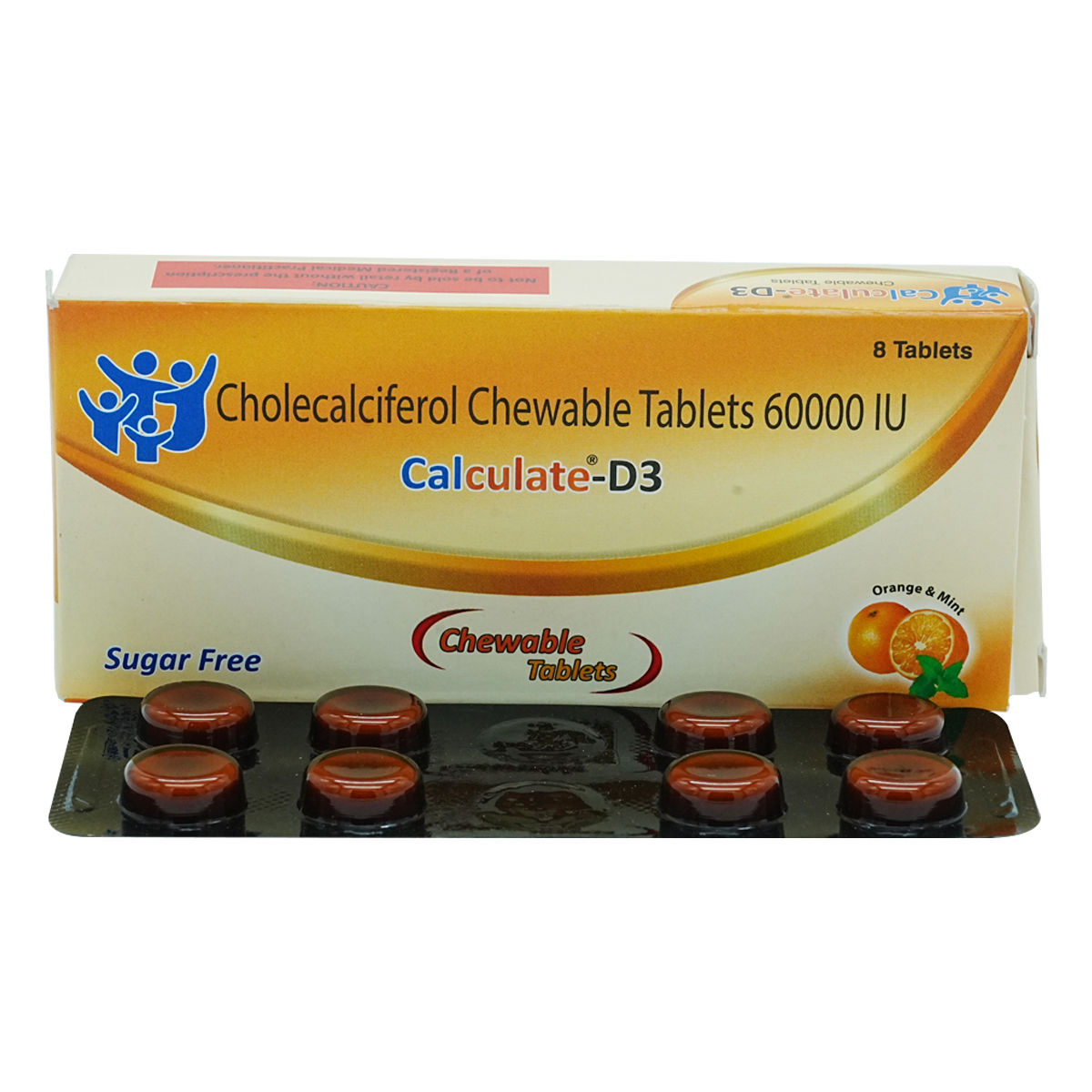 Calculate-D3 Sugar Free Orange & Mint Chewable Tablet 8's Price, Uses ...