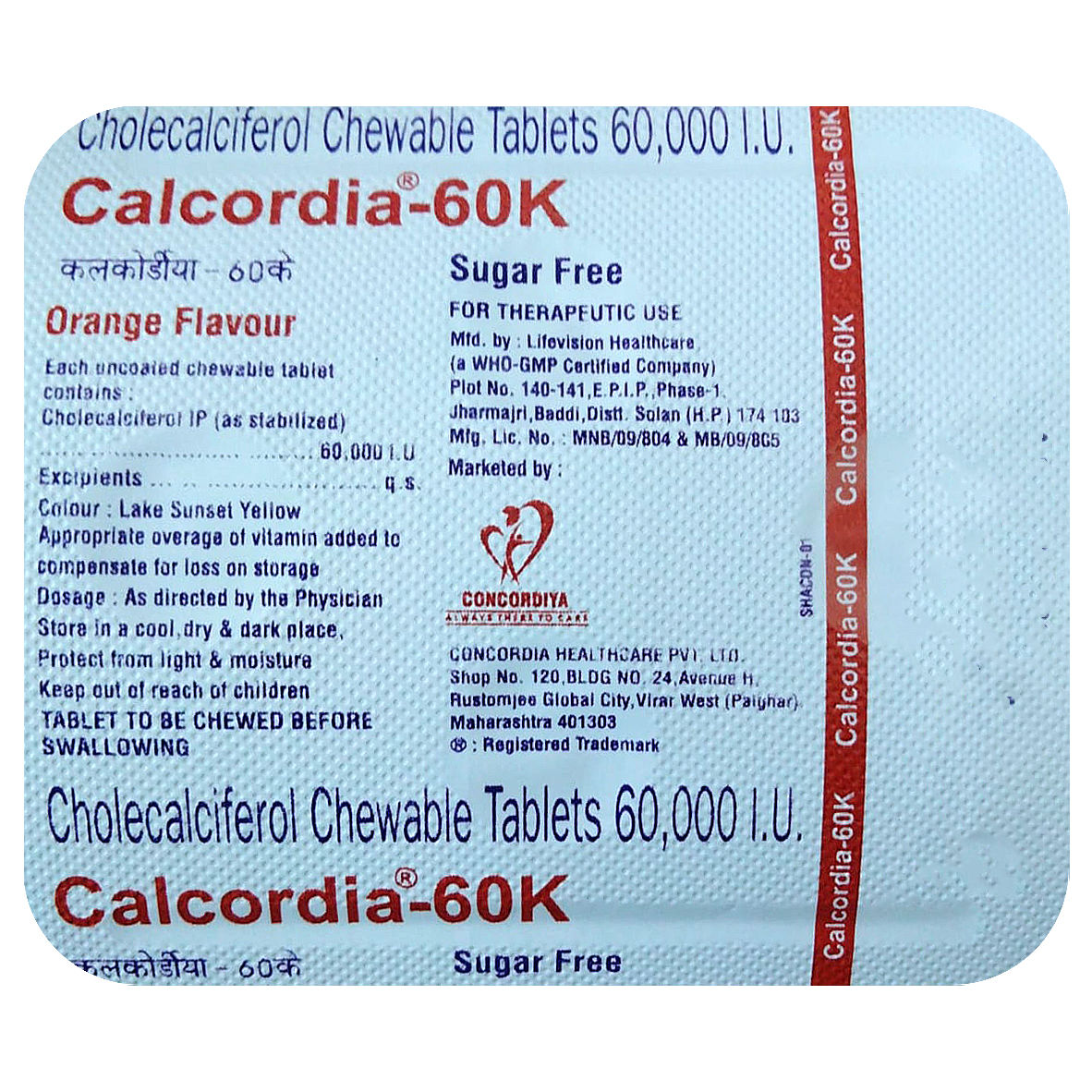 Calcordia-60K Sugar Free Orange Flavour Chewable Tablet | Uses, Side ...