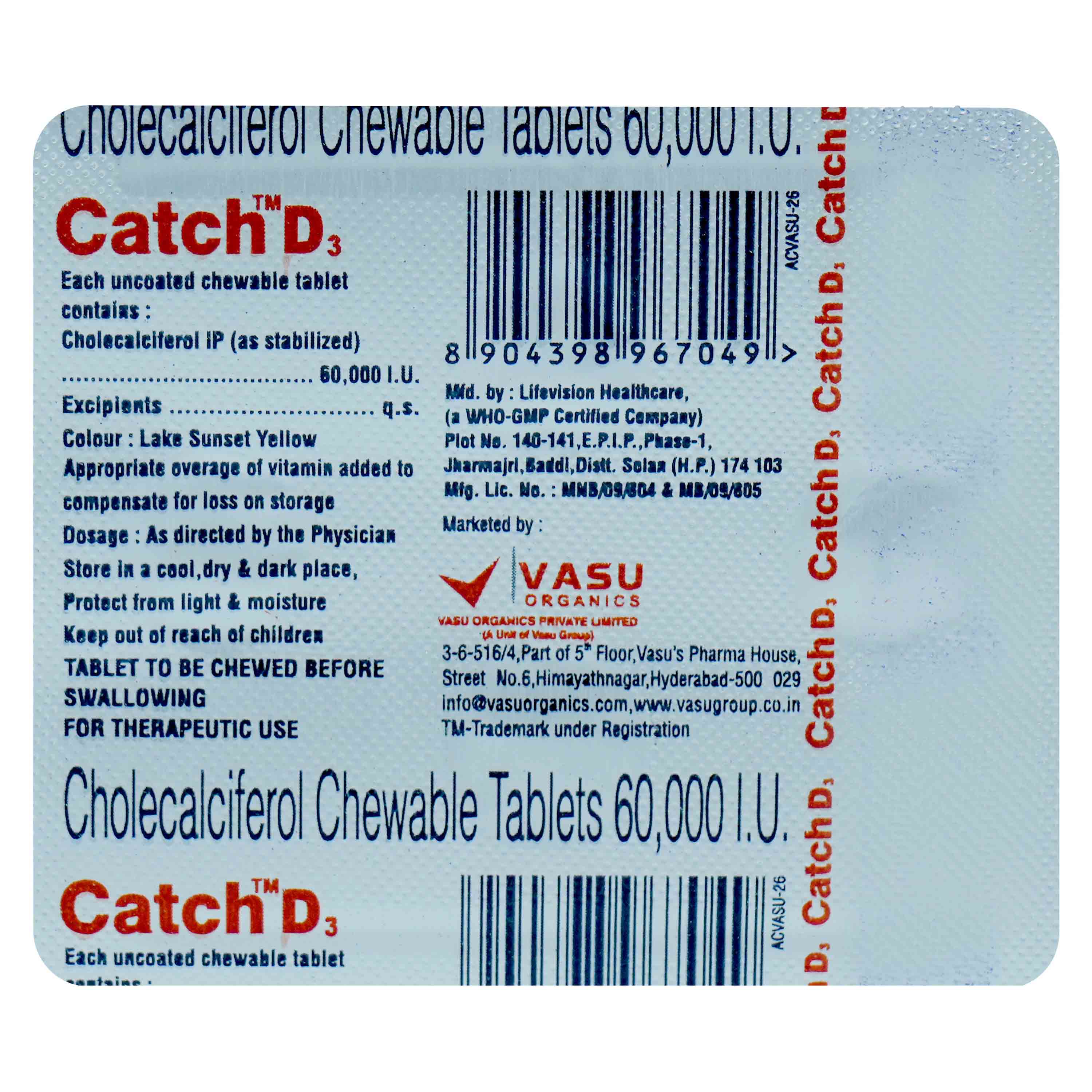 Catch D3 60K Chewable Tablet | Uses, Side Effects, Price | Apollo Pharmacy