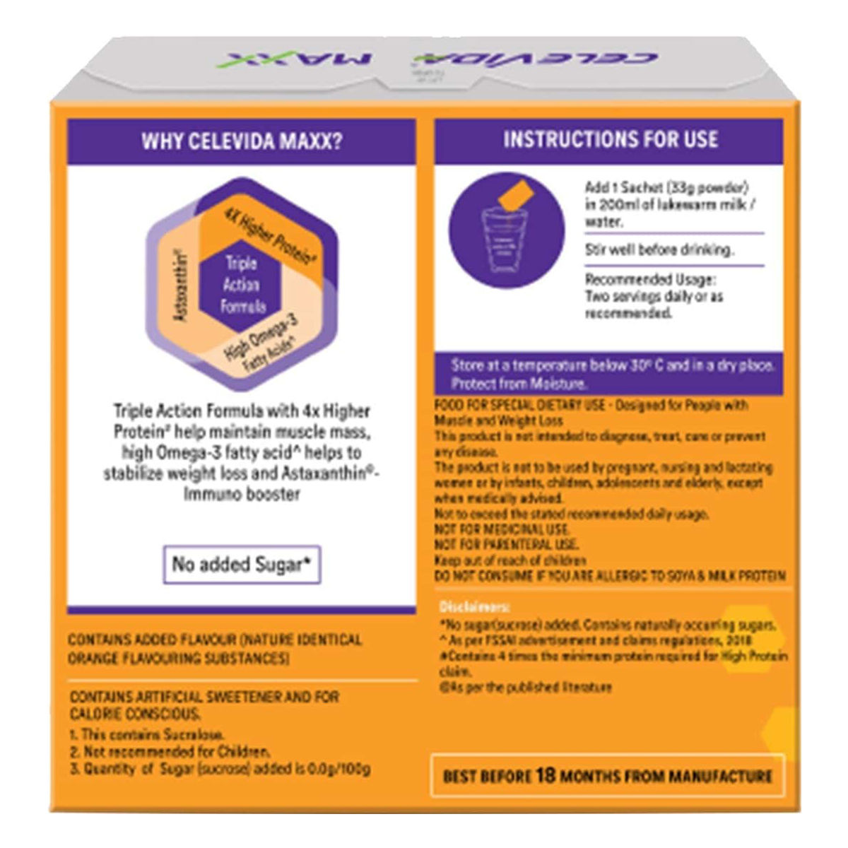 Celevida Maxx Orange Flavour Sachet, 14x33 gm Price, Uses, Side Effects ...