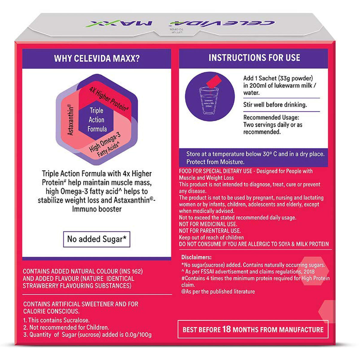 Celevida Maxx Strawberry Flavour Sachet, 14x33 gm Price, Uses, Side ...