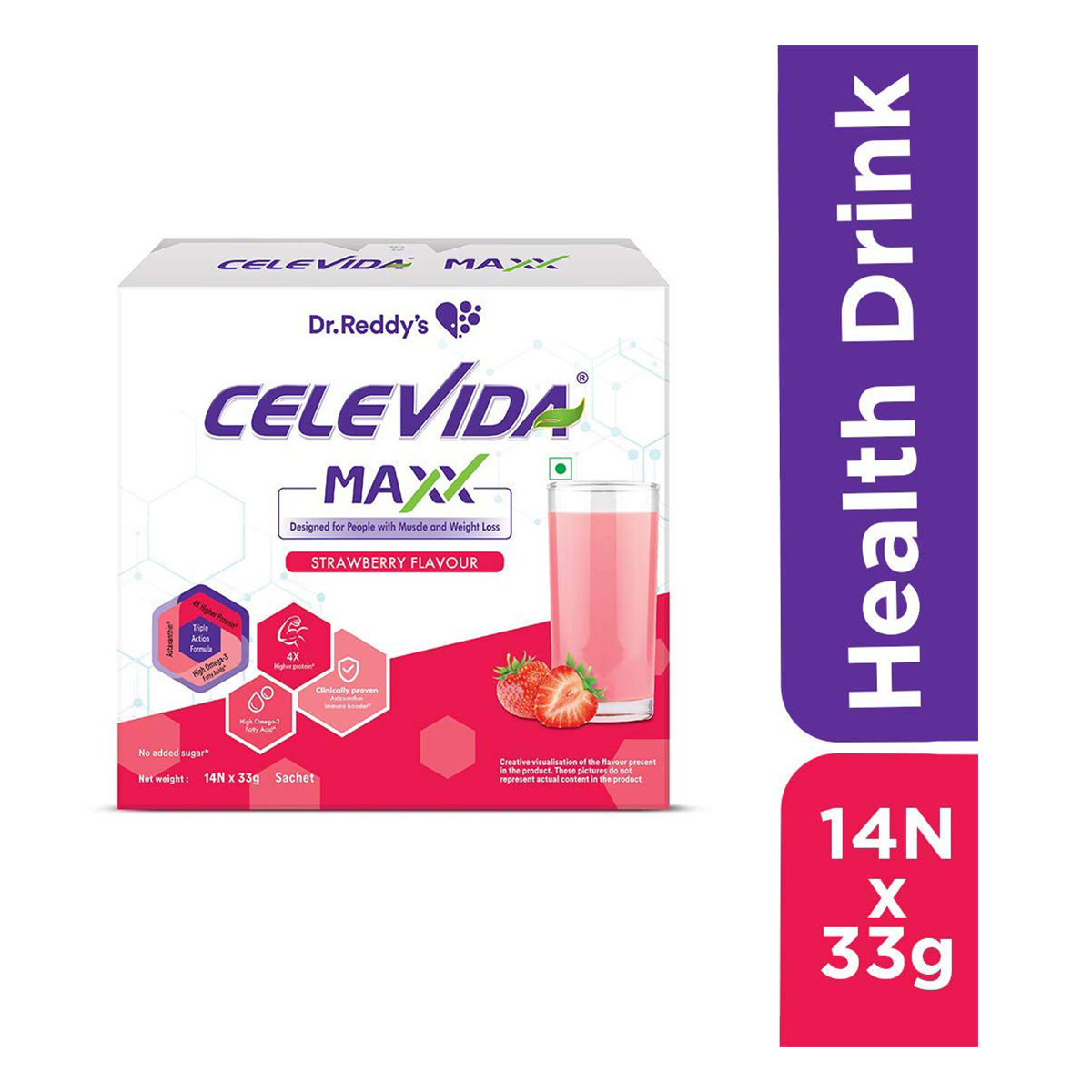 Celevida Maxx Strawberry Flavour Sachet, 14x33 gm Price, Uses, Side ...