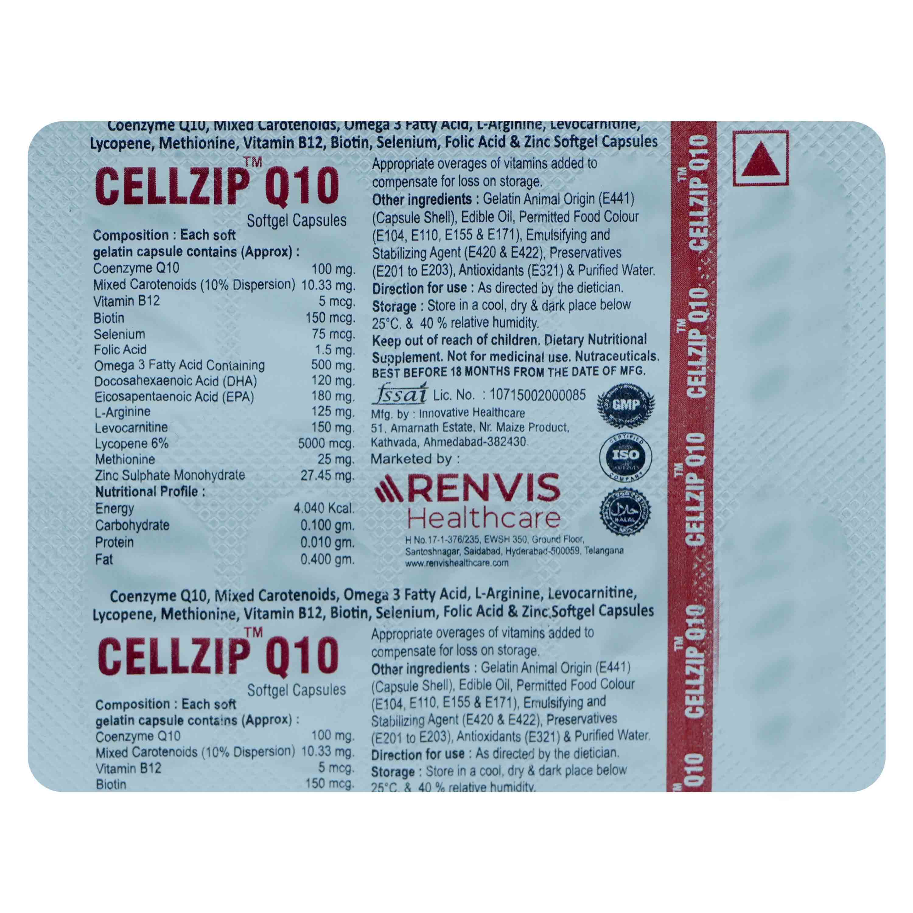 Buy Cellzip Q10 Softgel Capsule | 19 Minutes Delivery | Apollo Pharmacy