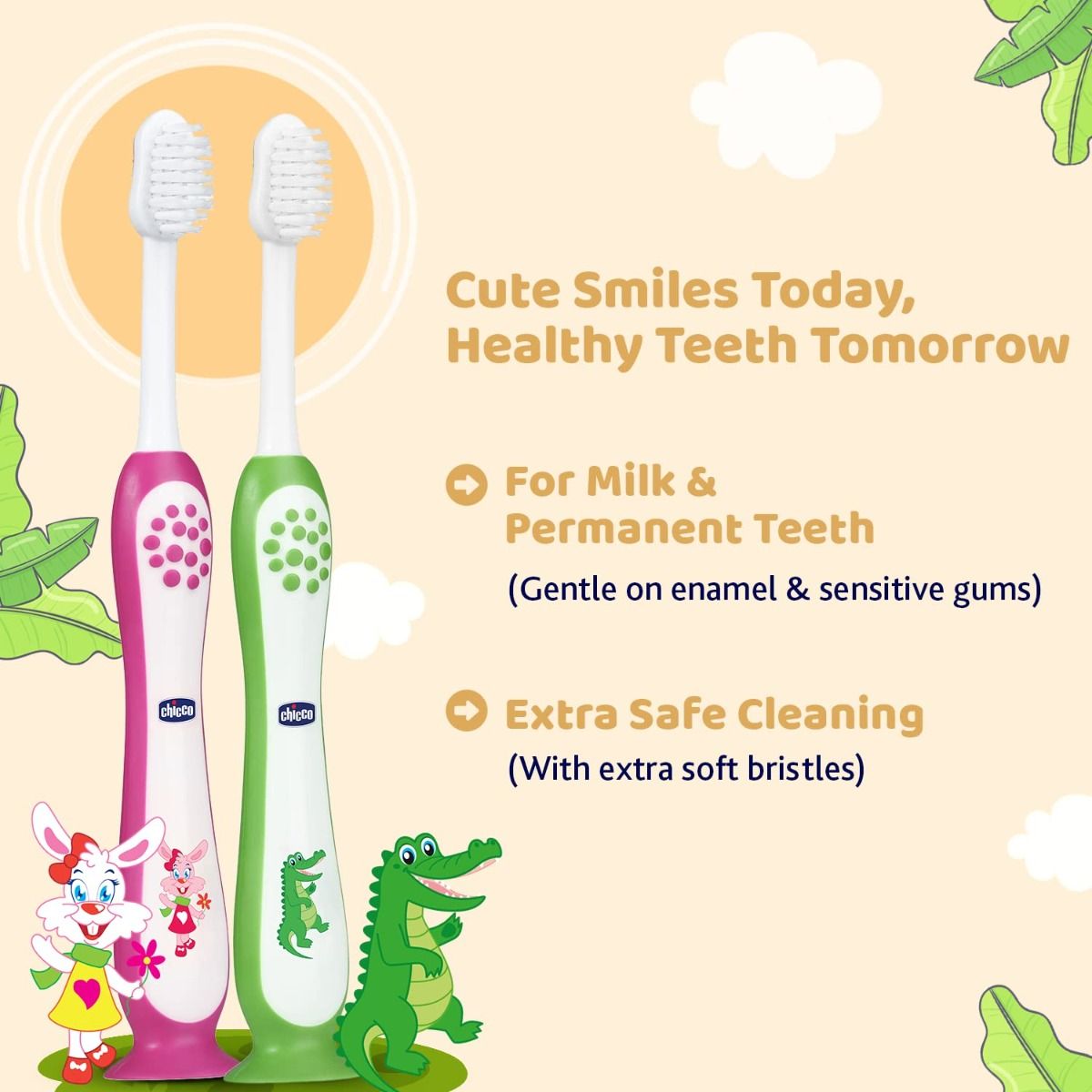 Chicco Soft Pink & Green Toothbrush for 3-8 Year Kids, 2 Count Price ...
