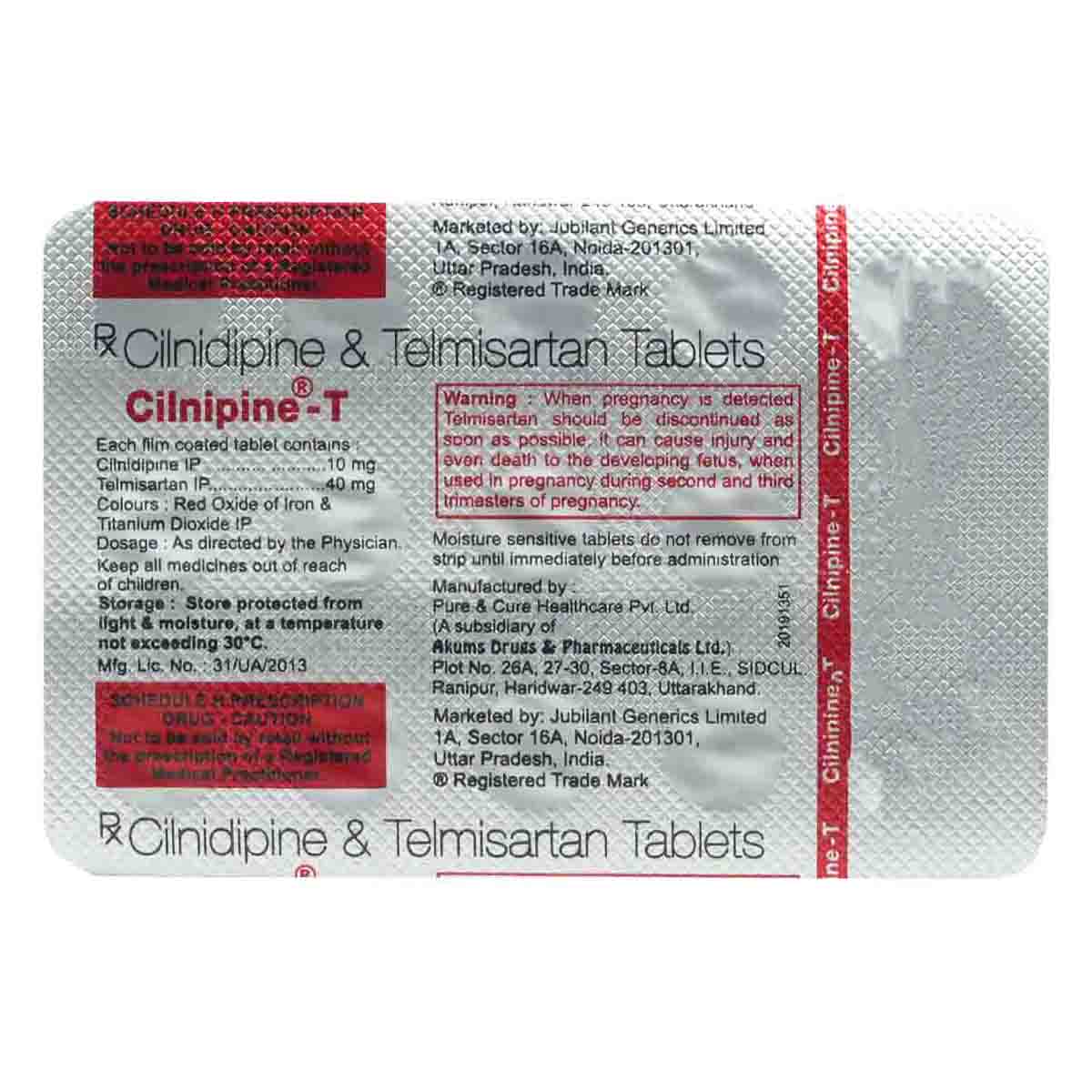 Cilnipine-T 10 mg/40 mg Tablet 15's Price, Uses, Side Effects ...