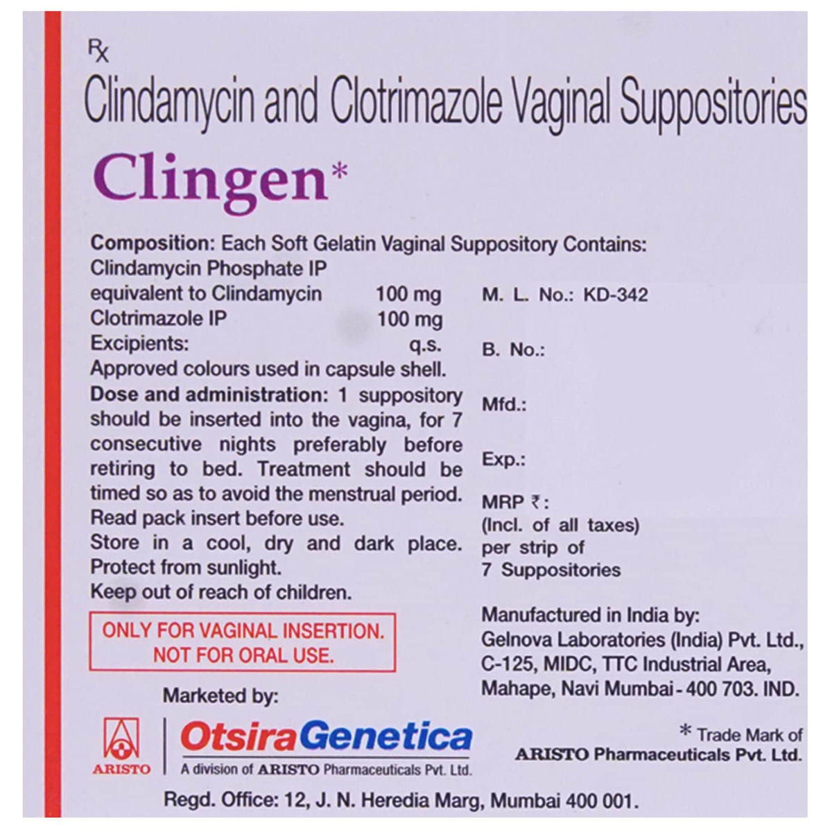 Clingen Vaginal Suppostories 7's Price, Uses, Side Effects, Composition ...