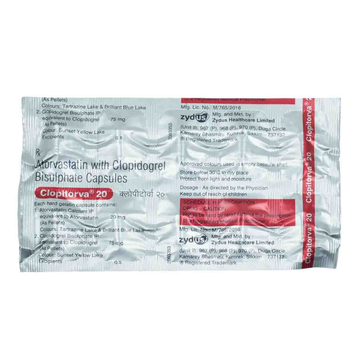 Clopitorva 20 Capsule | Uses, Side Effects, Price | Apollo Pharmacy