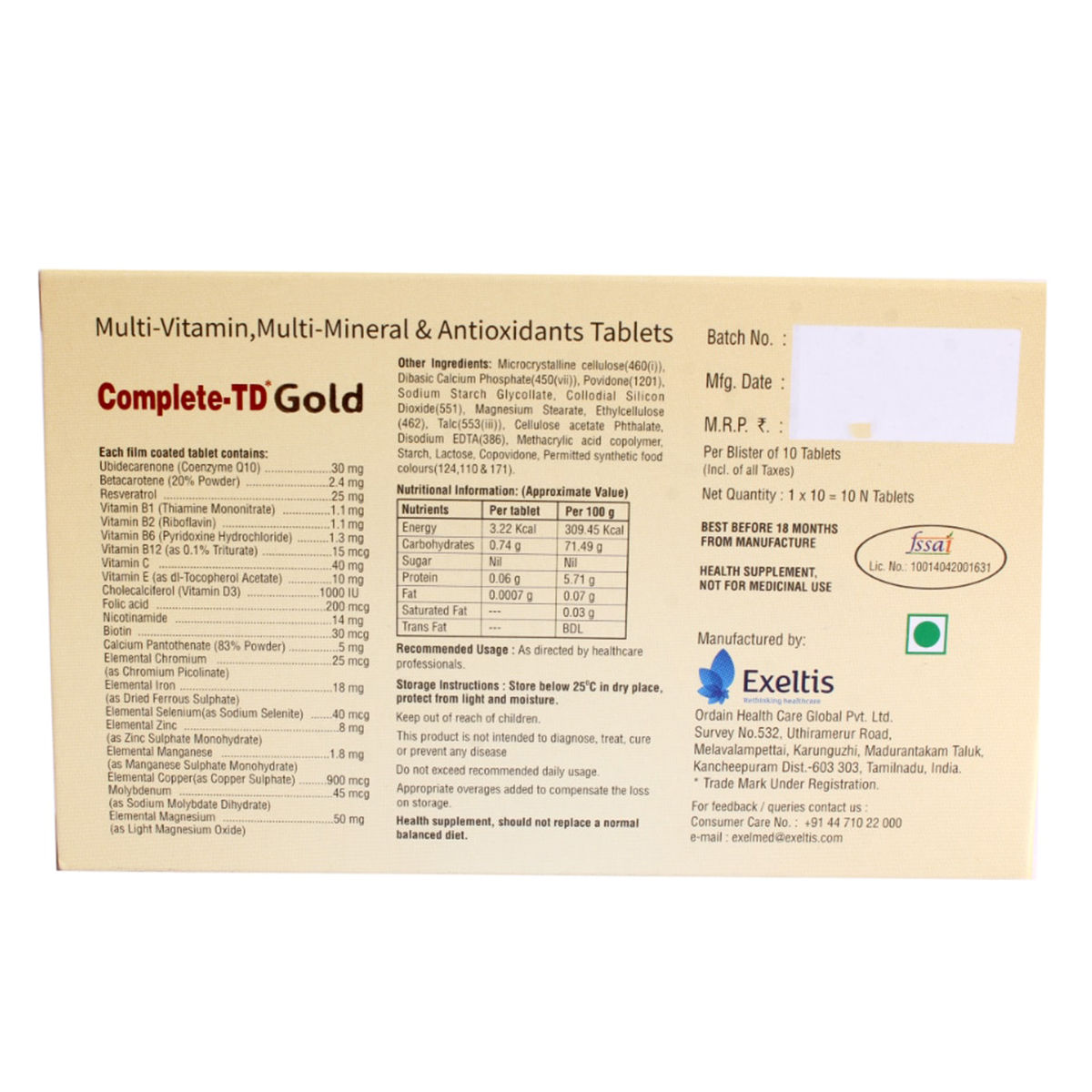 Complete TD Gold Tablet 10's Price, Uses, Side Effects, Composition ...