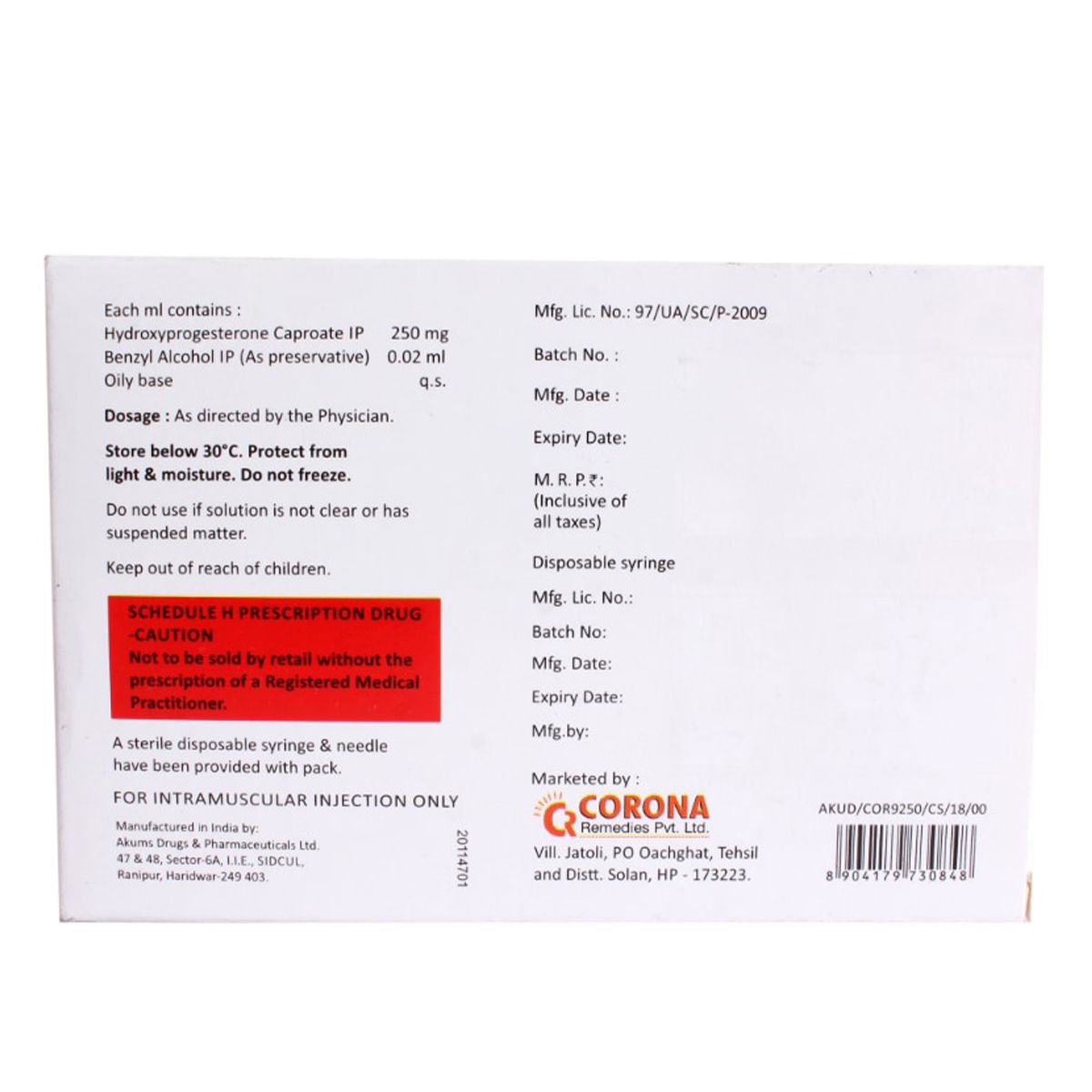 Cor-9 250mg Injection 1ml Price, Uses, Side Effects, Composition ...