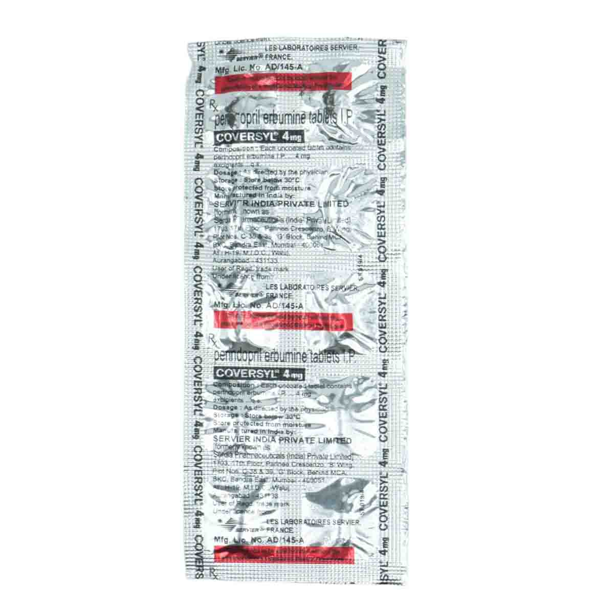 Coversyl 4 mg Tablet | Uses, Side Effects, Price | Apollo Pharmacy
