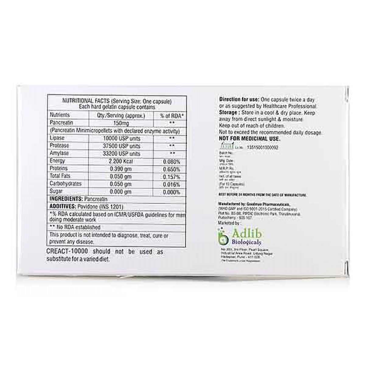 Creact 10000 Dr Cap 10'S Price, Uses, Side Effects, Composition ...