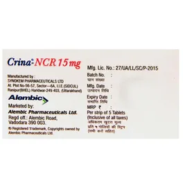 Crina-NCR 15 mg Tablet | Uses, Side Effects, Price | Apollo Pharmacy