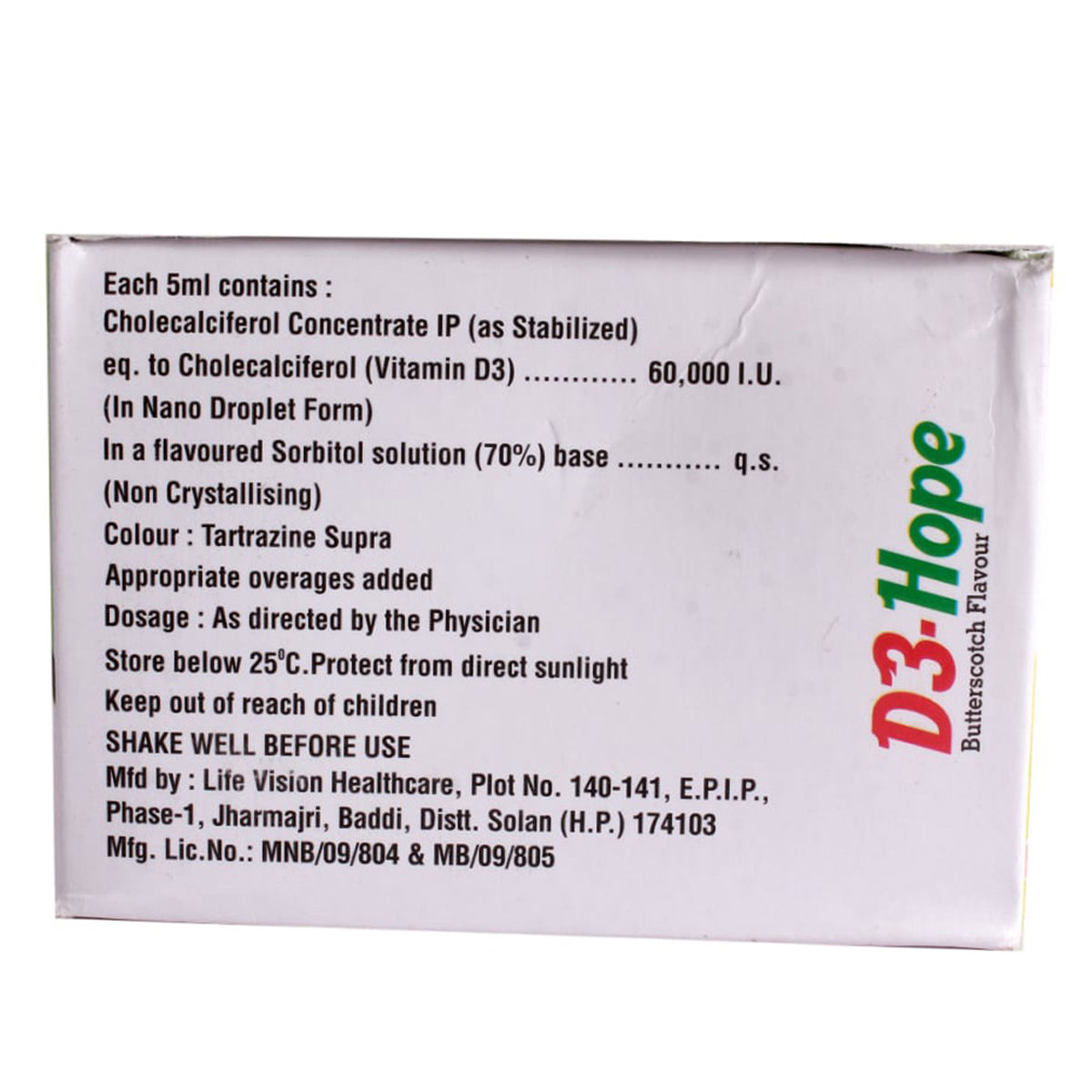 D3-Hope 60K Sugar Free Butterscotch Flavour Oral Solution 5 ml Price ...