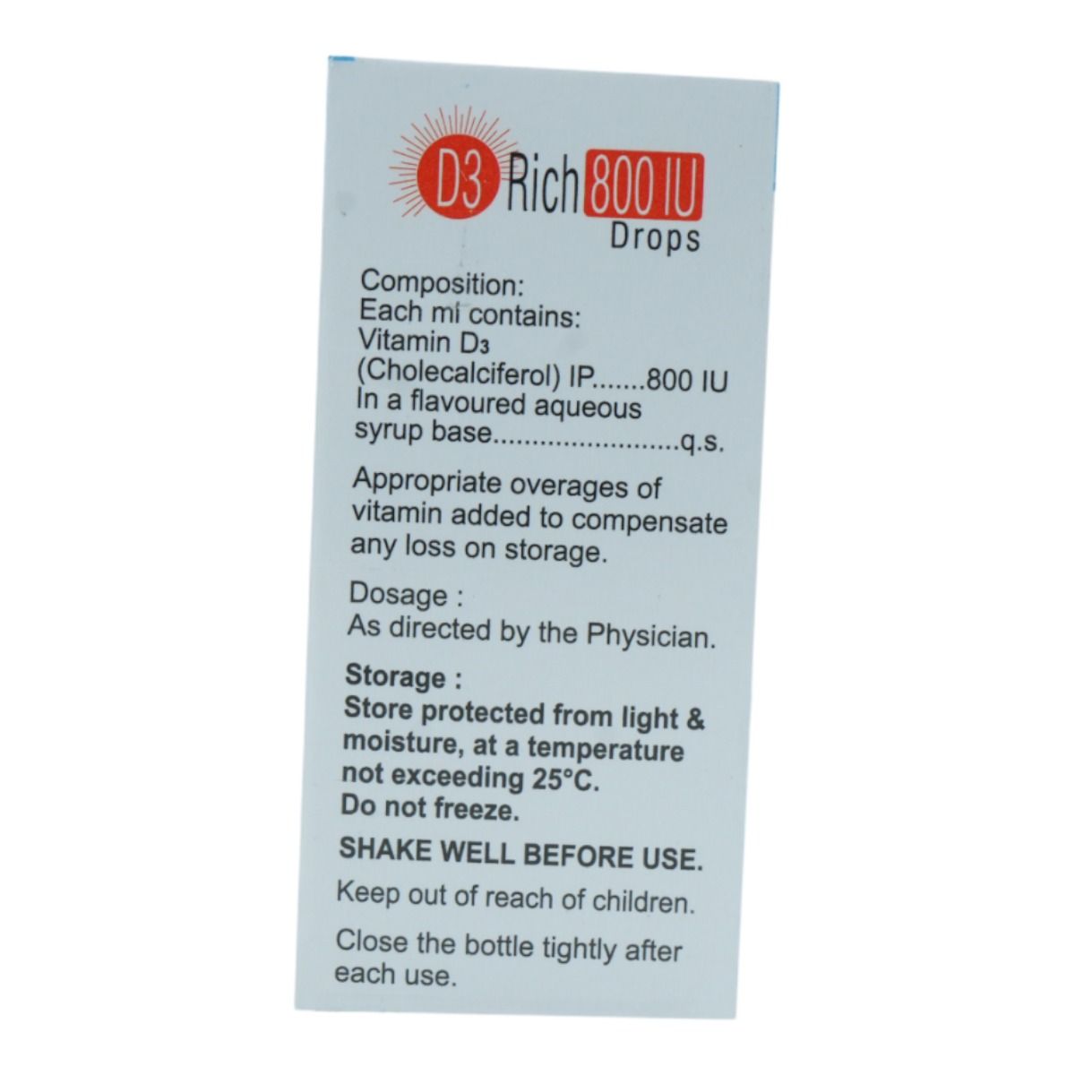 D3 Rich 800 IU Drops | Uses, Side Effects, Price | Apollo Pharmacy