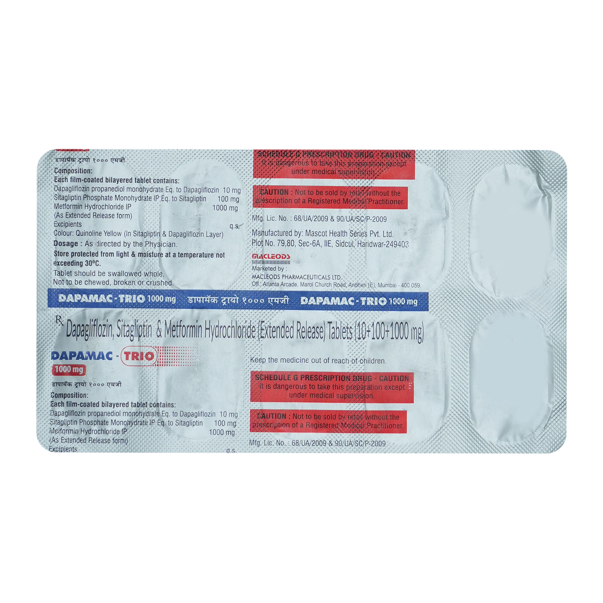 Dapamac-Trio 1000 mg Tablet 10's Price, Uses, Side Effects, Composition ...