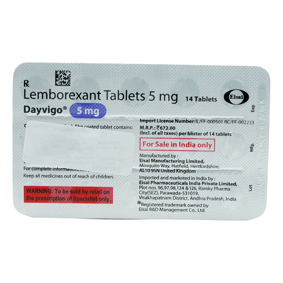 Dayvigo 5 mg Tablet 14's Price, Uses, Side Effects, Composition ...