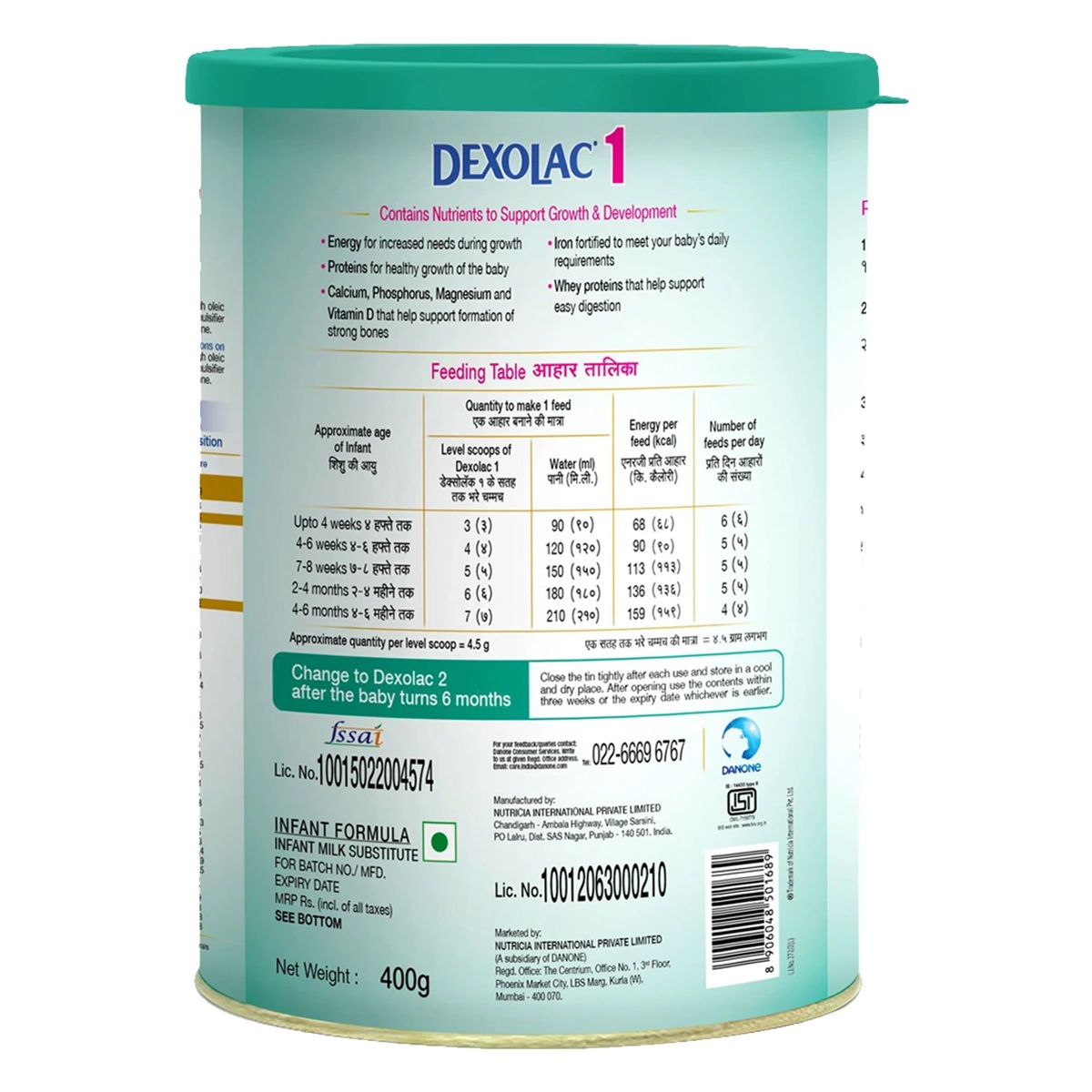 Dexolac Infant Formula Stage 1 Powder (Up to 6 Months), 400 gm Tin ...