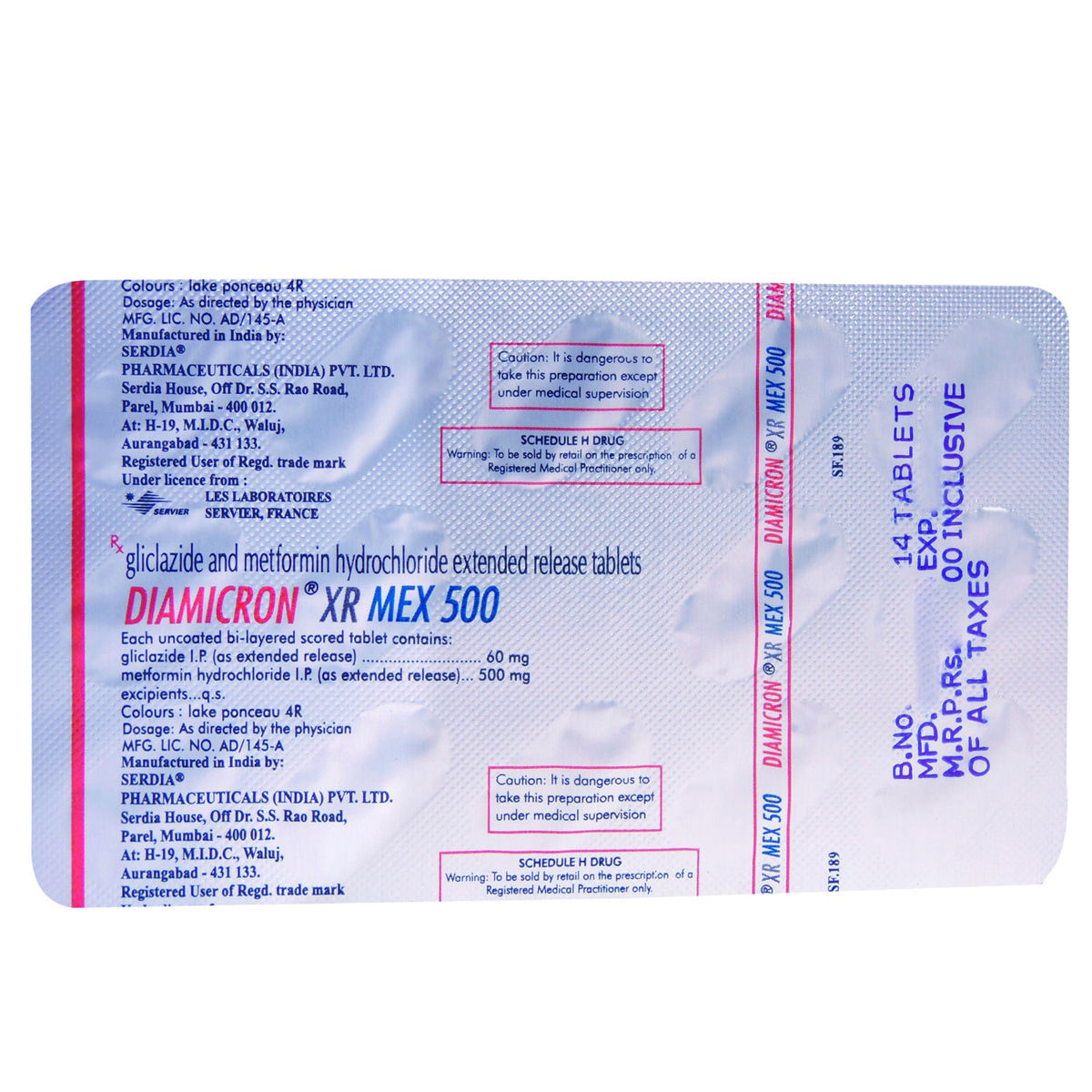 Diamicron XR MEX 500 Tablet 14's Price, Uses, Side Effects, Composition ...