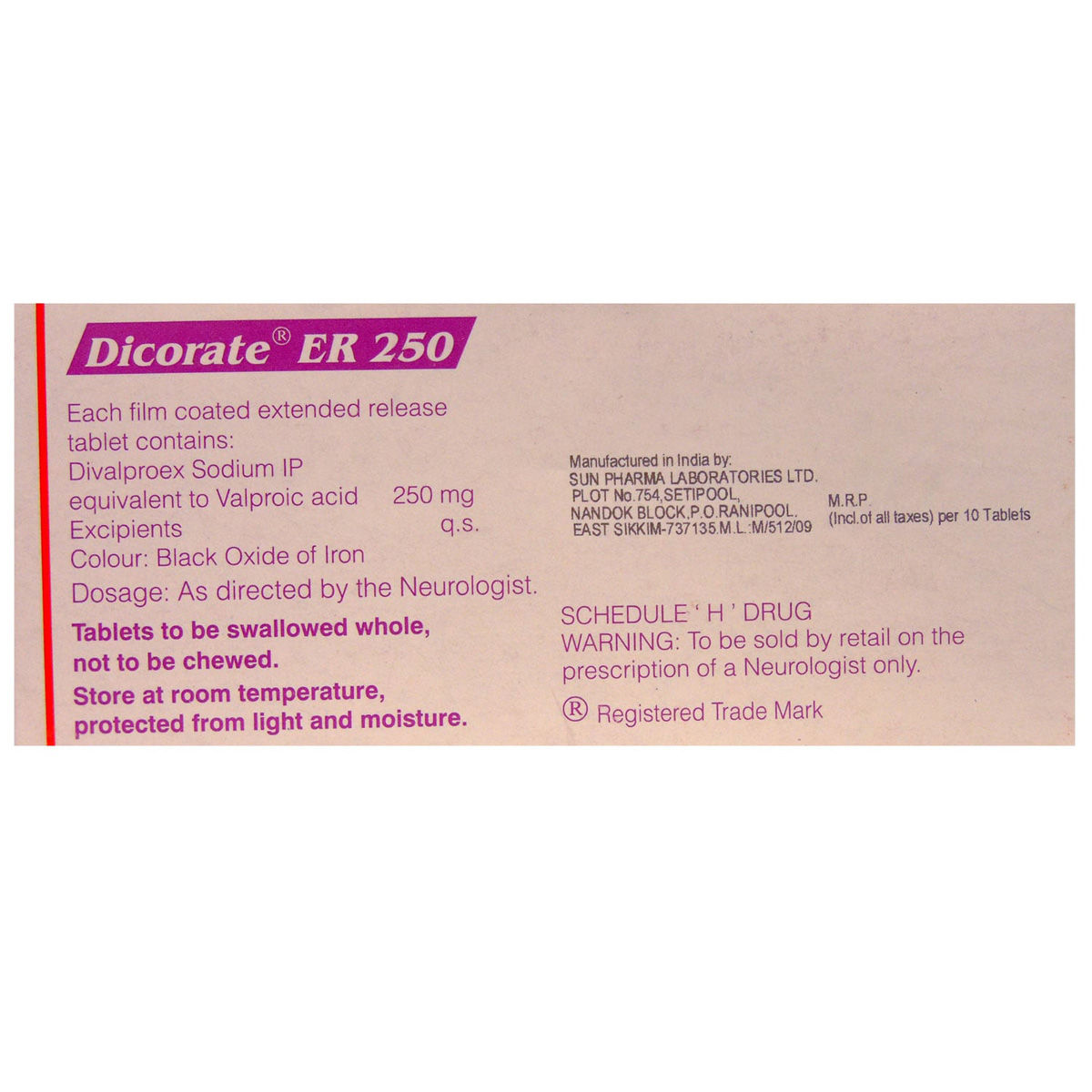 Dicorate ER 250 Tablet 10's Price, Uses, Side Effects, Composition - Apollo Pharmacy