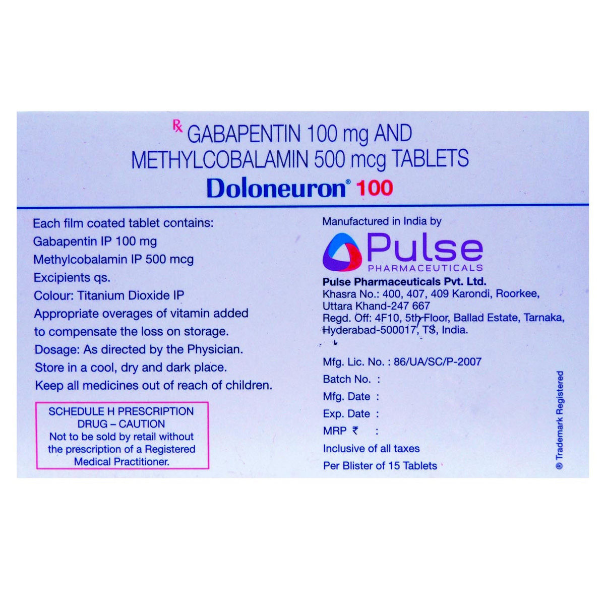 Doloneuron 100 Tablet 15's Price, Uses, Side Effects, Composition - Apollo Pharmacy