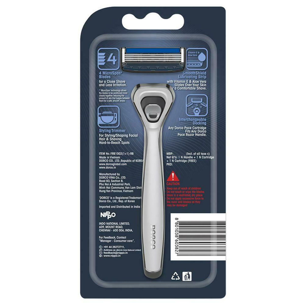Dorco Pace Pro 4 Razor+Cartridge, 2 Count Price, Uses, Side Effects ...
