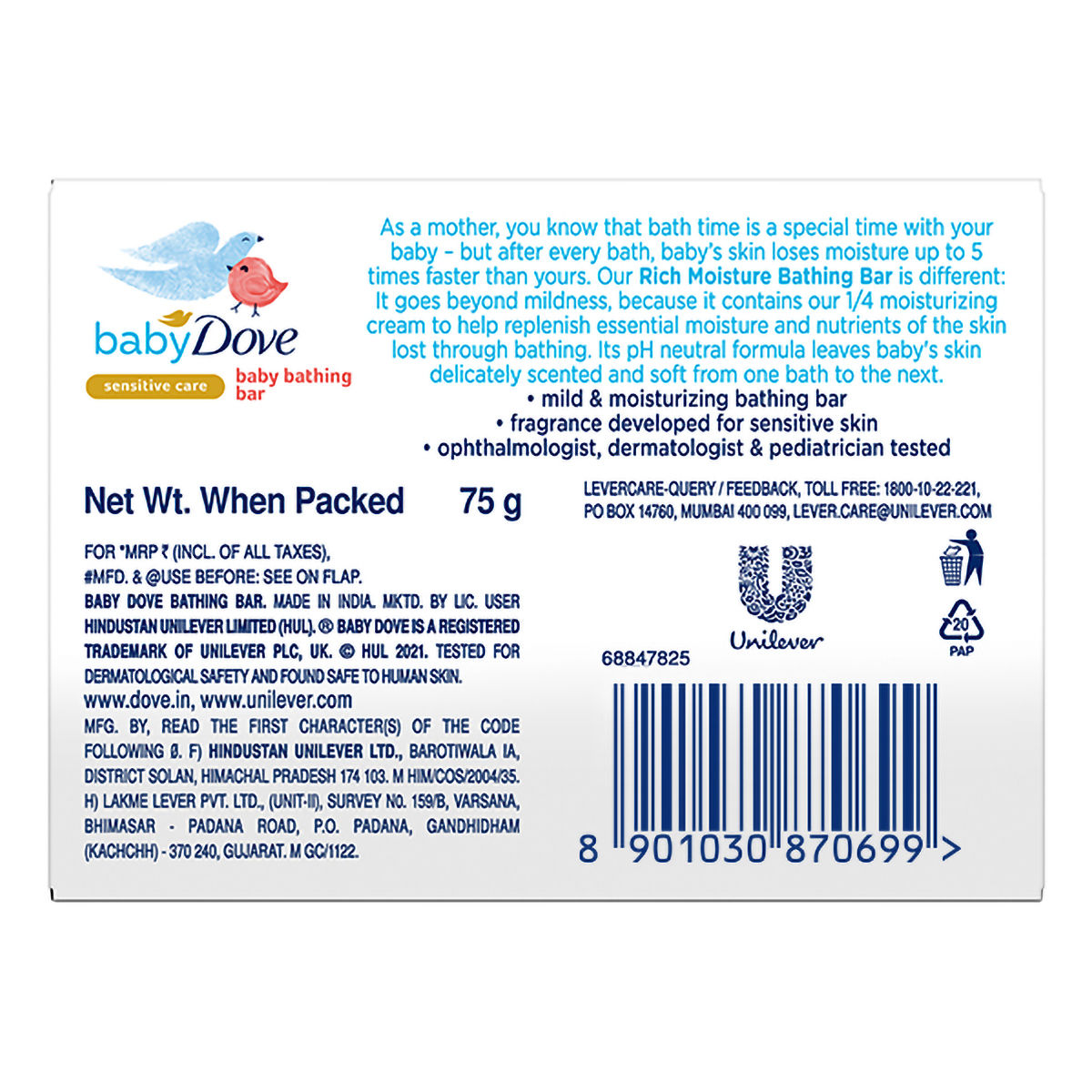 Buy Baby Dove Rich Moisture Bathing Bar, 75 gm | 19 Minutes Delivery ...