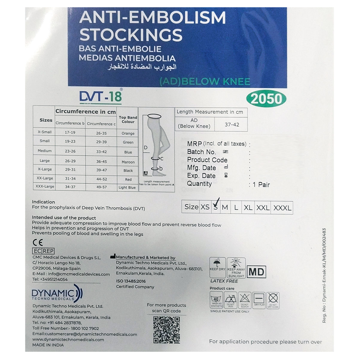 Buy Dyna Dvt-18 Anti-Embolism Stockings AD Below Knee Small, 1 Count ...