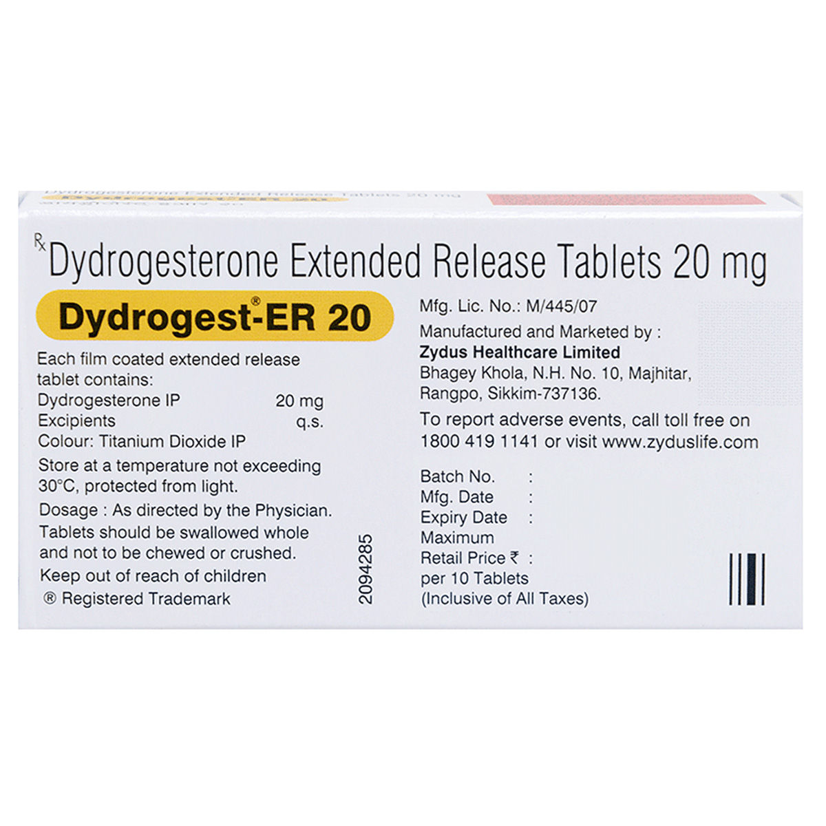 Dydrogest-ER 20 Tablet | Uses, Side Effects, Price | Apollo Pharmacy