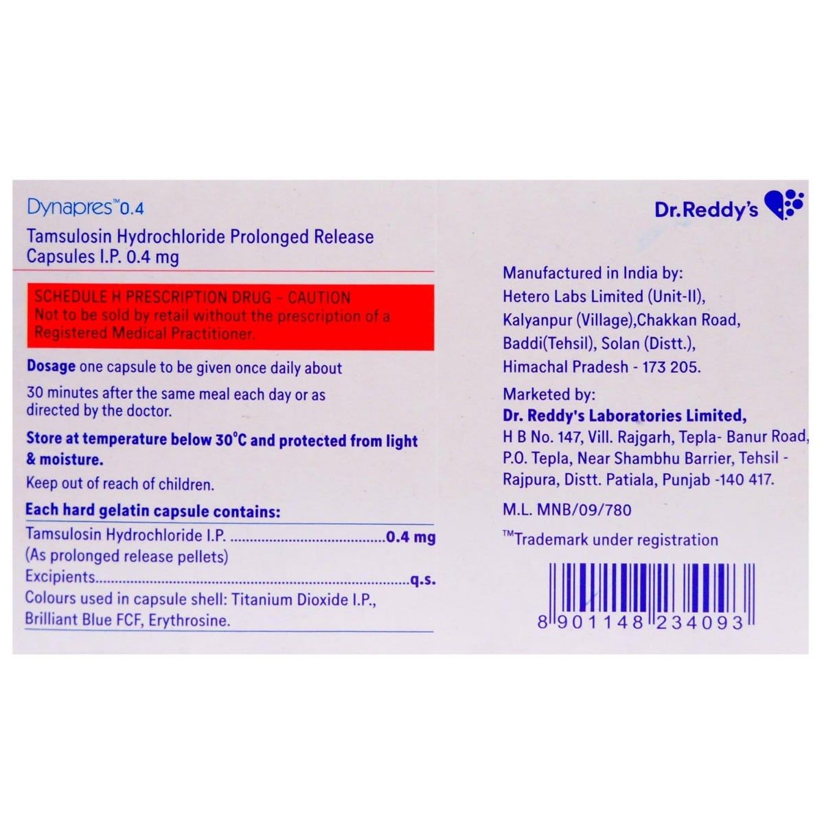 Dynapres 0.4 Capsule 30's Price, Uses, Side Effects, Composition ...