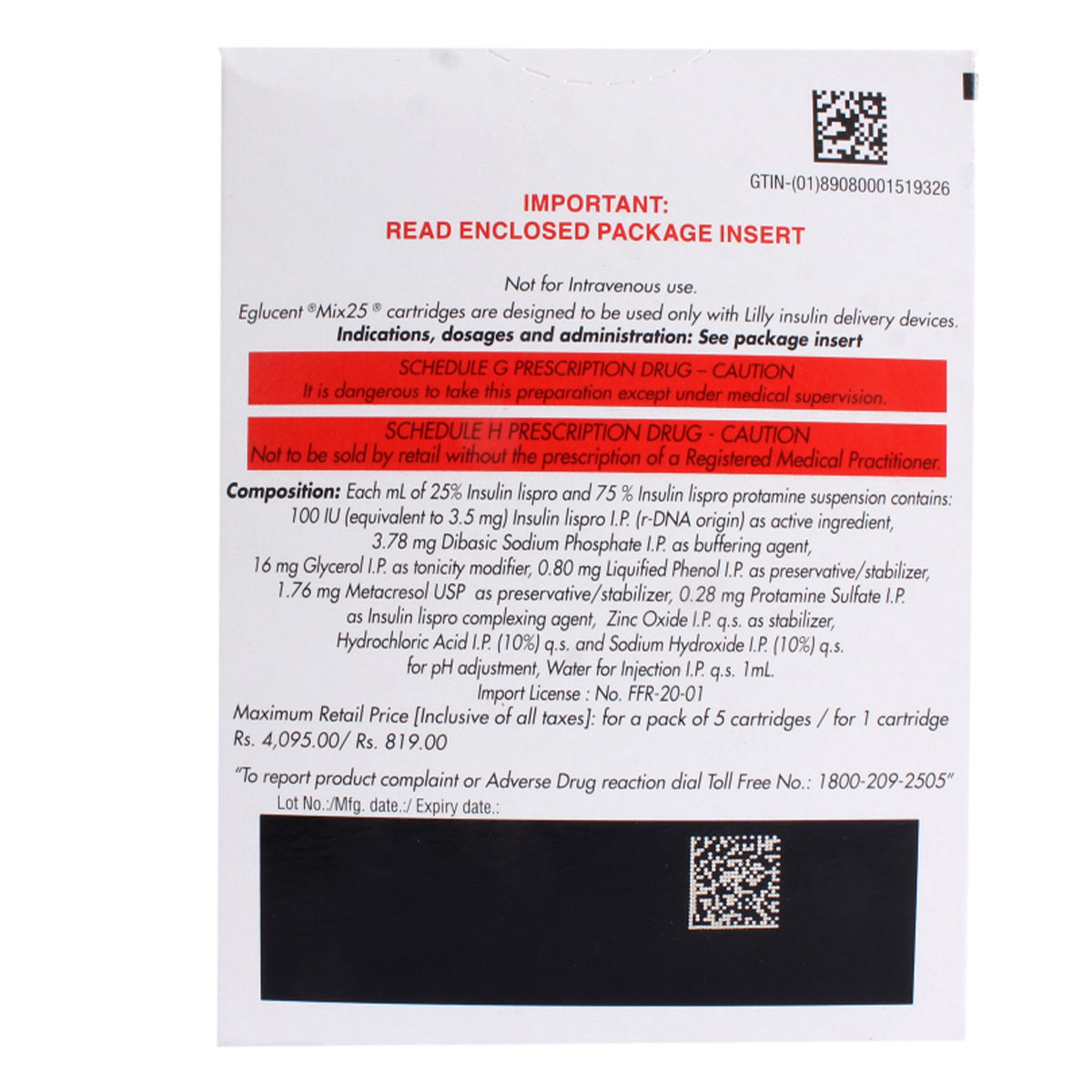 Eglucent Mix 25 100IU/ml Injection 5 x 3 ml Price, Uses, Side Effects ...