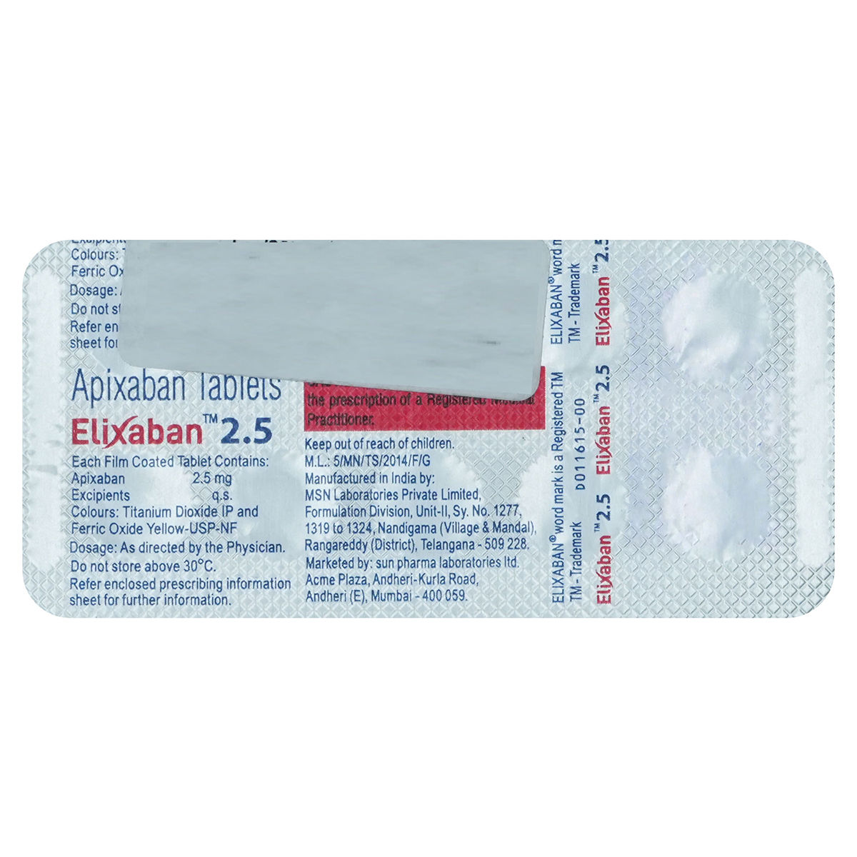 Elixaban 2.5 Tablet | Uses, Side Effects, Price | Apollo Pharmacy