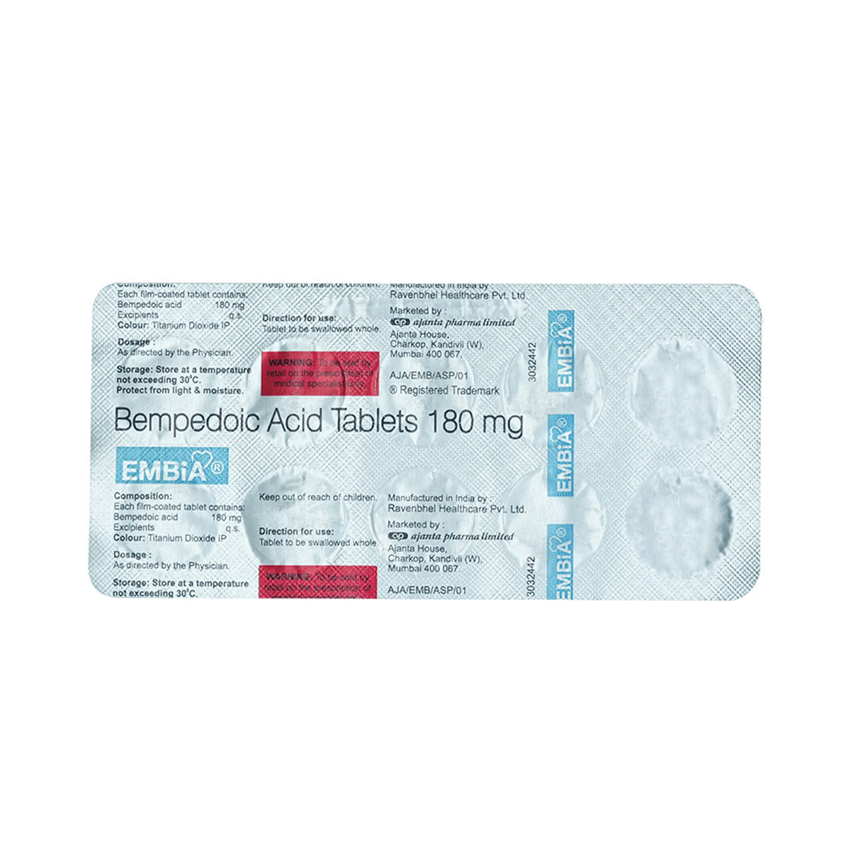 Embia 180 Tab 10'S Price, Uses, Side Effects, Composition - Apollo Pharmacy