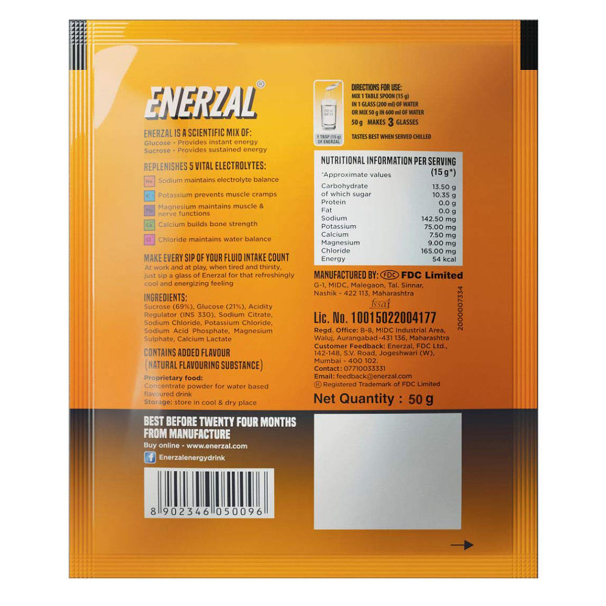 Buy Enerzal Orange Flavour Energy Drink Powder, 50 gm | 19 Minutes ...
