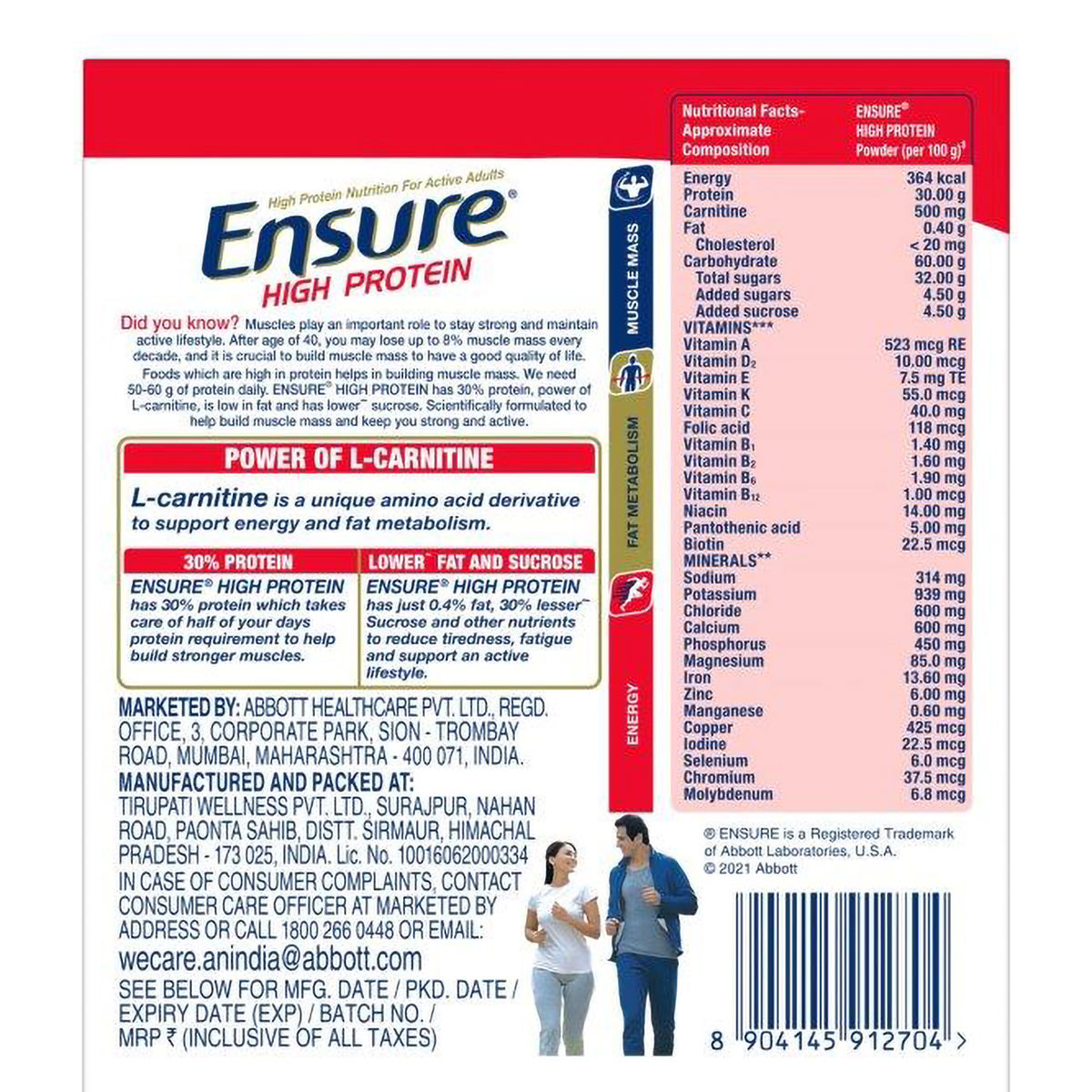 Ensure High Protein Chocolate Flavour Powder for Adults, 200 gm Price ...