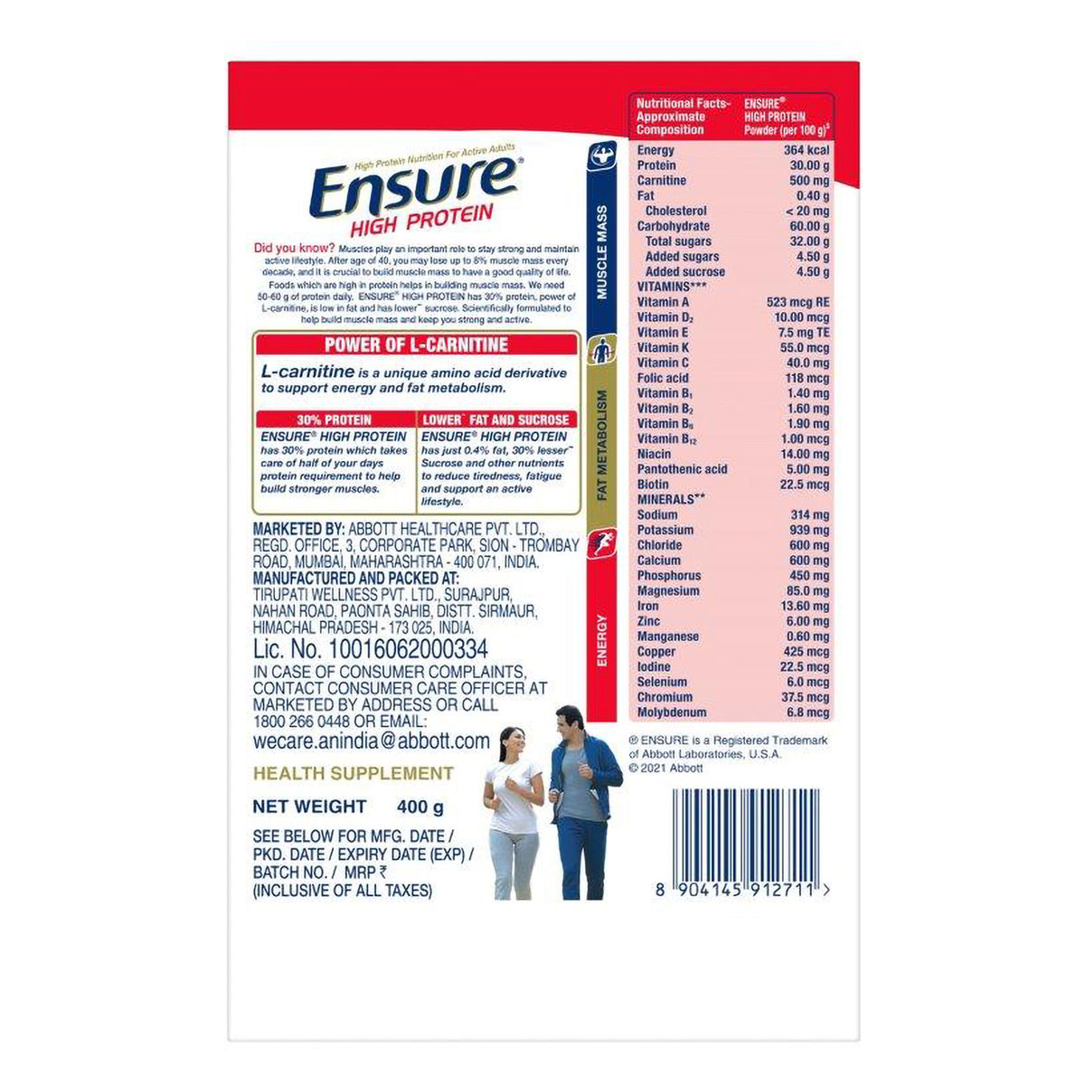 Buy Ensure High Protein Vanilla Flavour Powder for Adults, 400 gm | 19 ...
