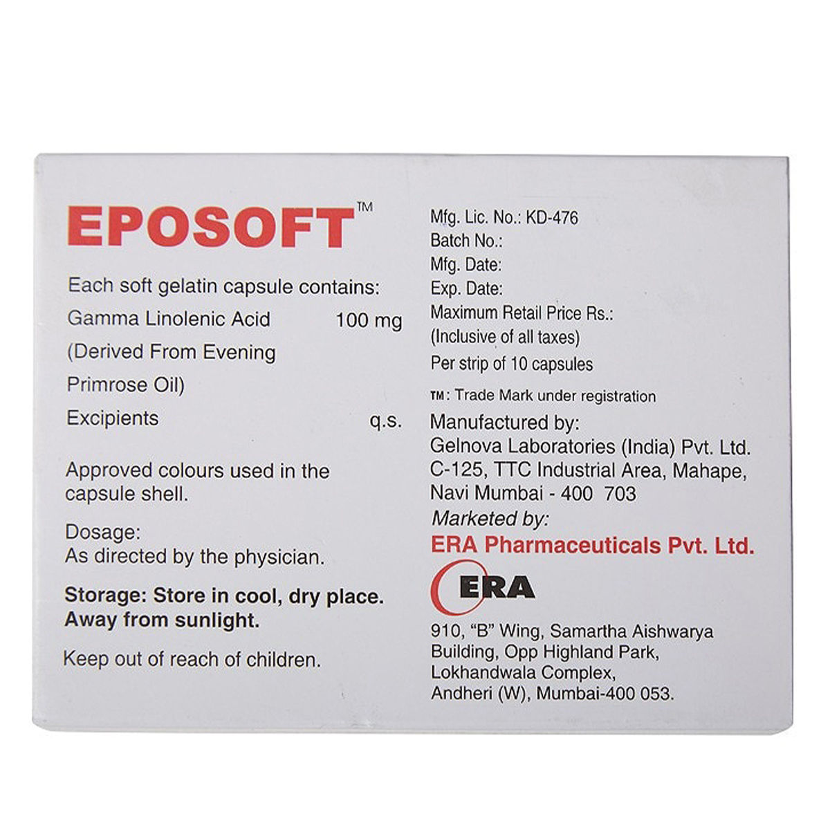 Eposoft Capsule 10's Price, Uses, Side Effects, Composition - Apollo ...
