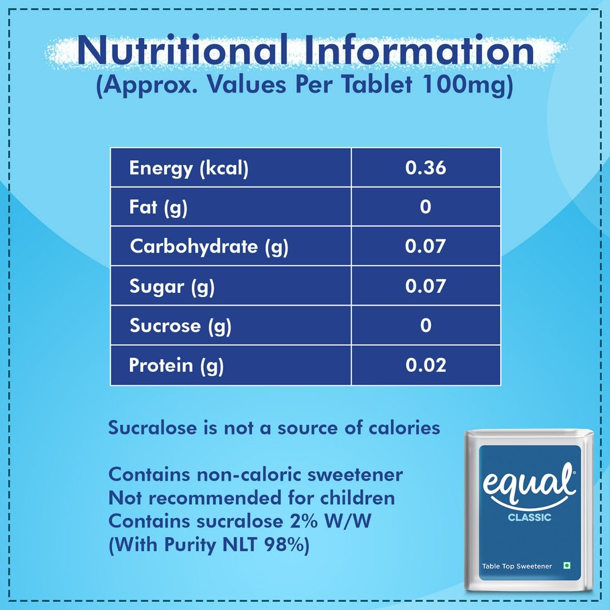 Equal Classic Zero Calorie Sweetener, 100 Tablets Price, Uses, Side ...