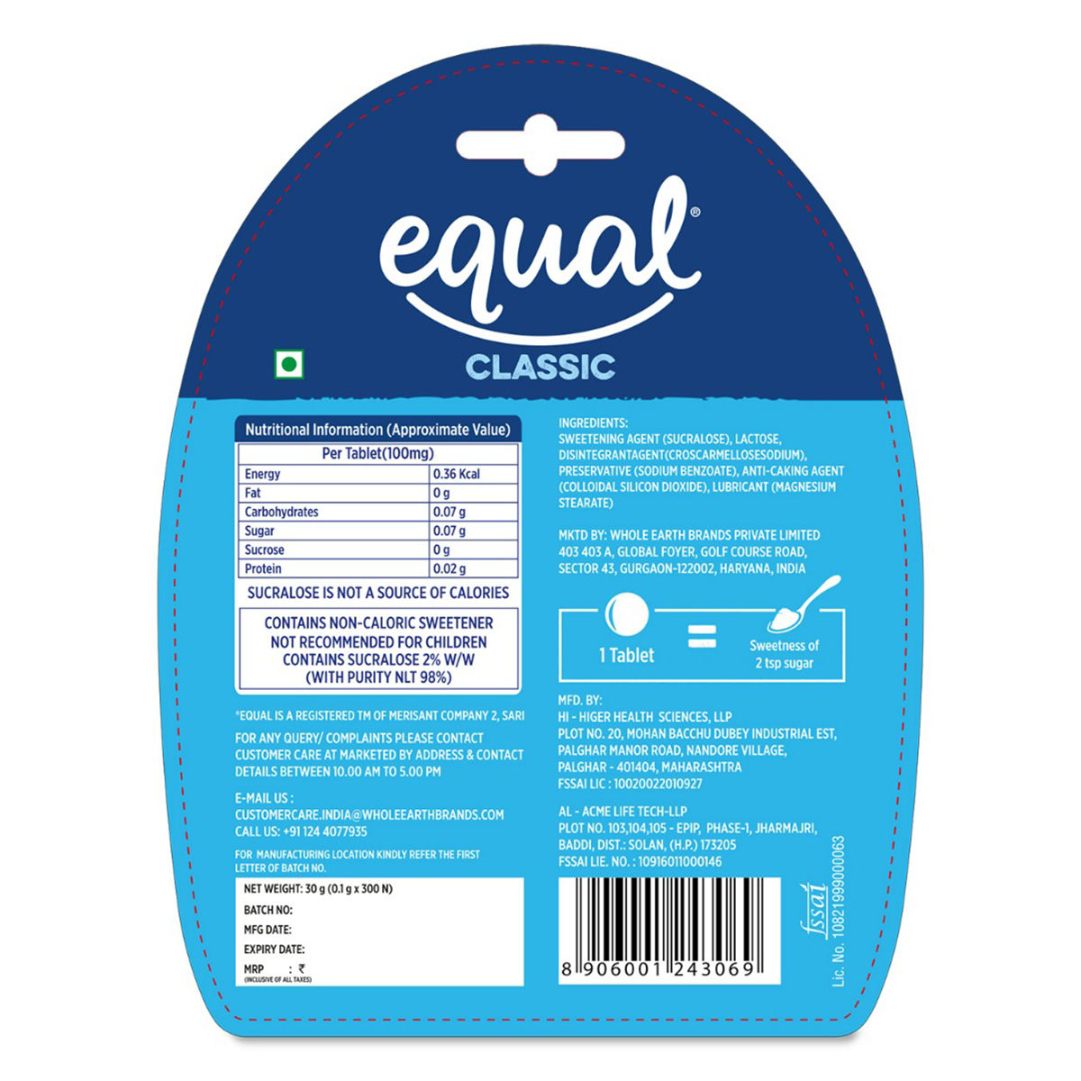 Equal Classic Zero Calorie Sweetener, 300 Tablets Price, Uses, Side ...