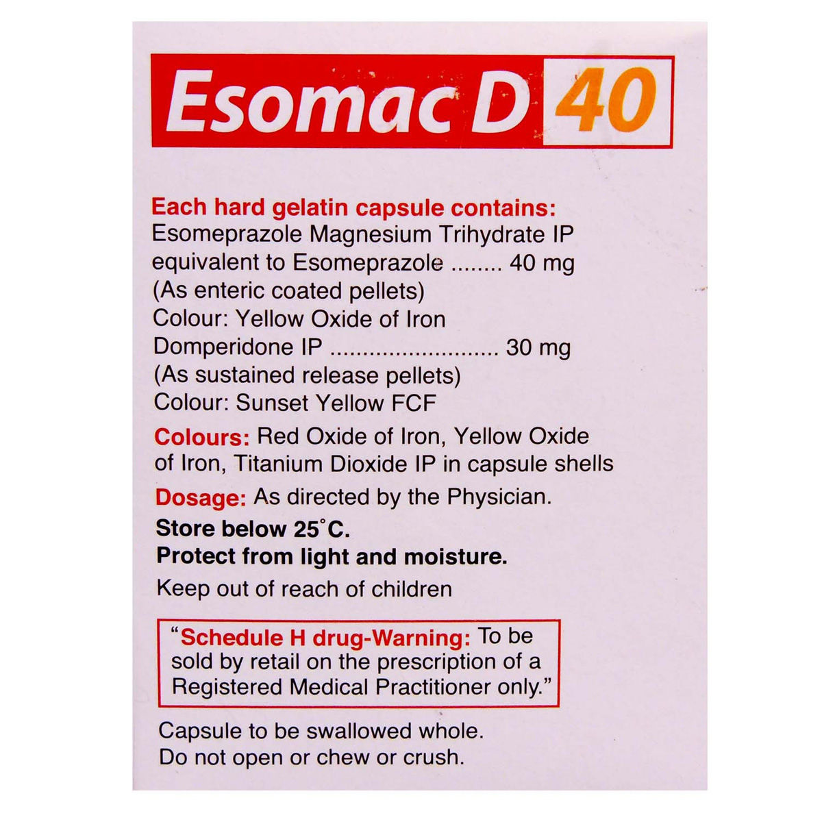 Esomac D 40 Capsule 10's Price, Uses, Side Effects, Composition ...